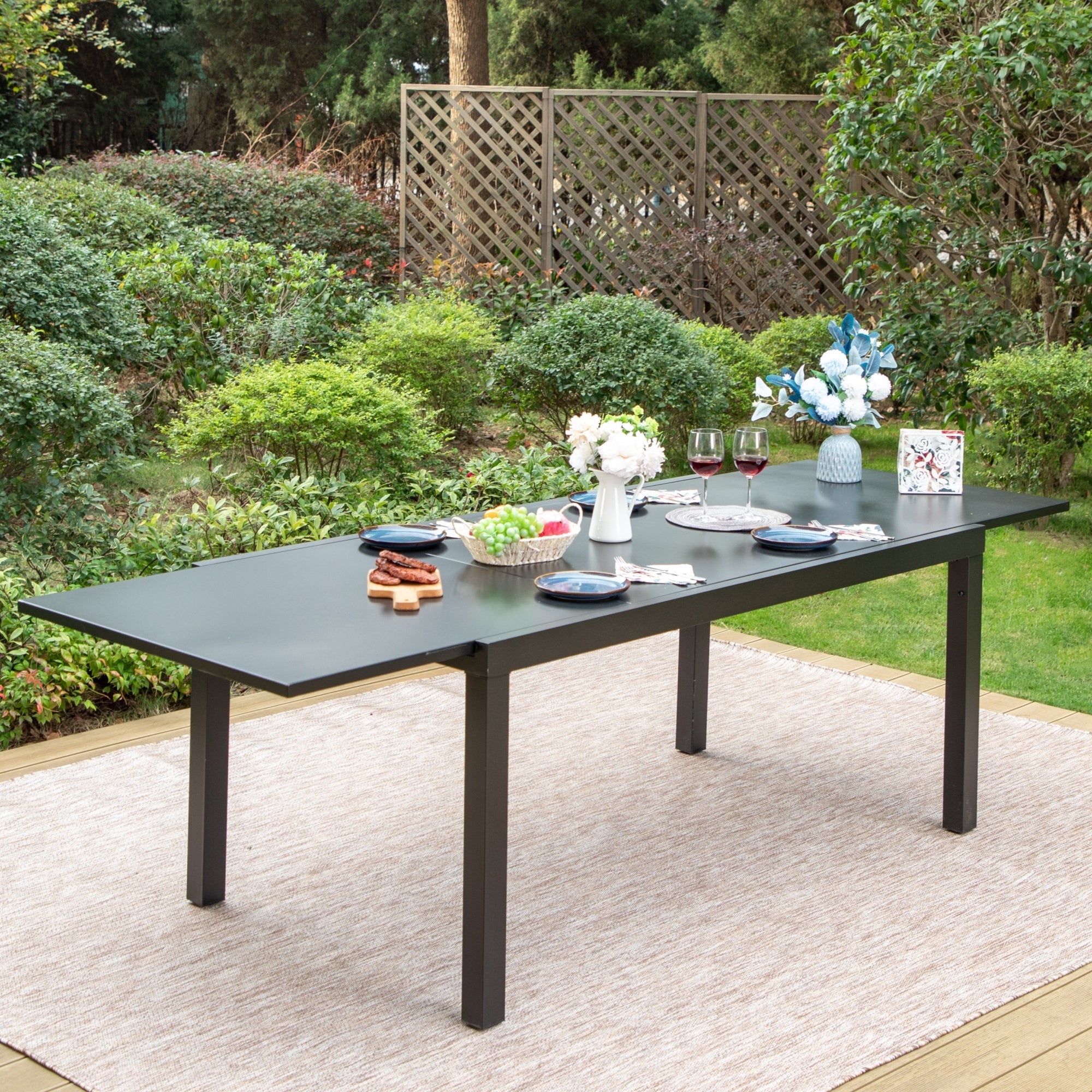 Summit Living 99 Steel Adjustable Length Outdoor Patio Dining Table for 6 8 Person Black
