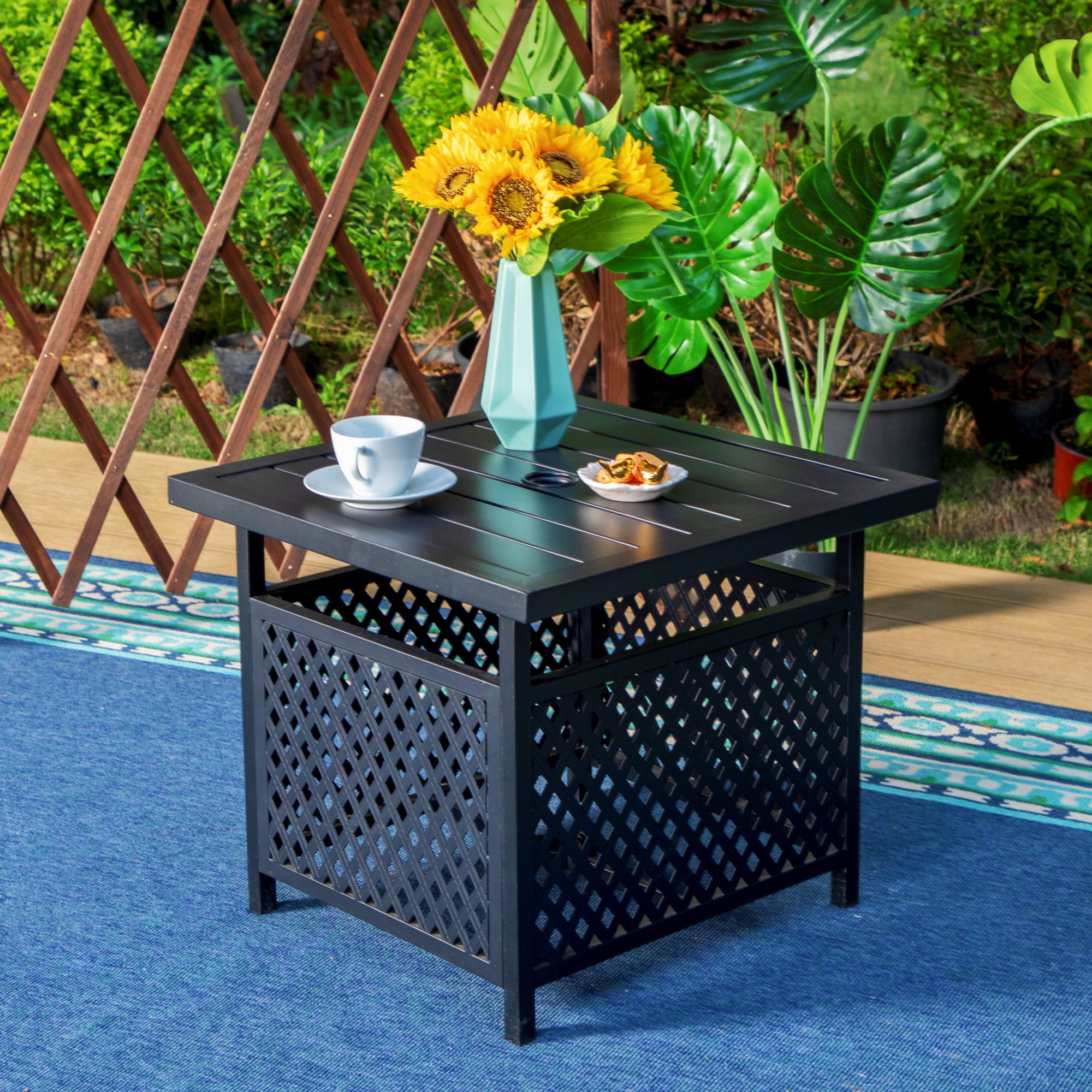 Costway 27'' Outdoor Bistro Coffee Side Round Table Wood Solid For ...