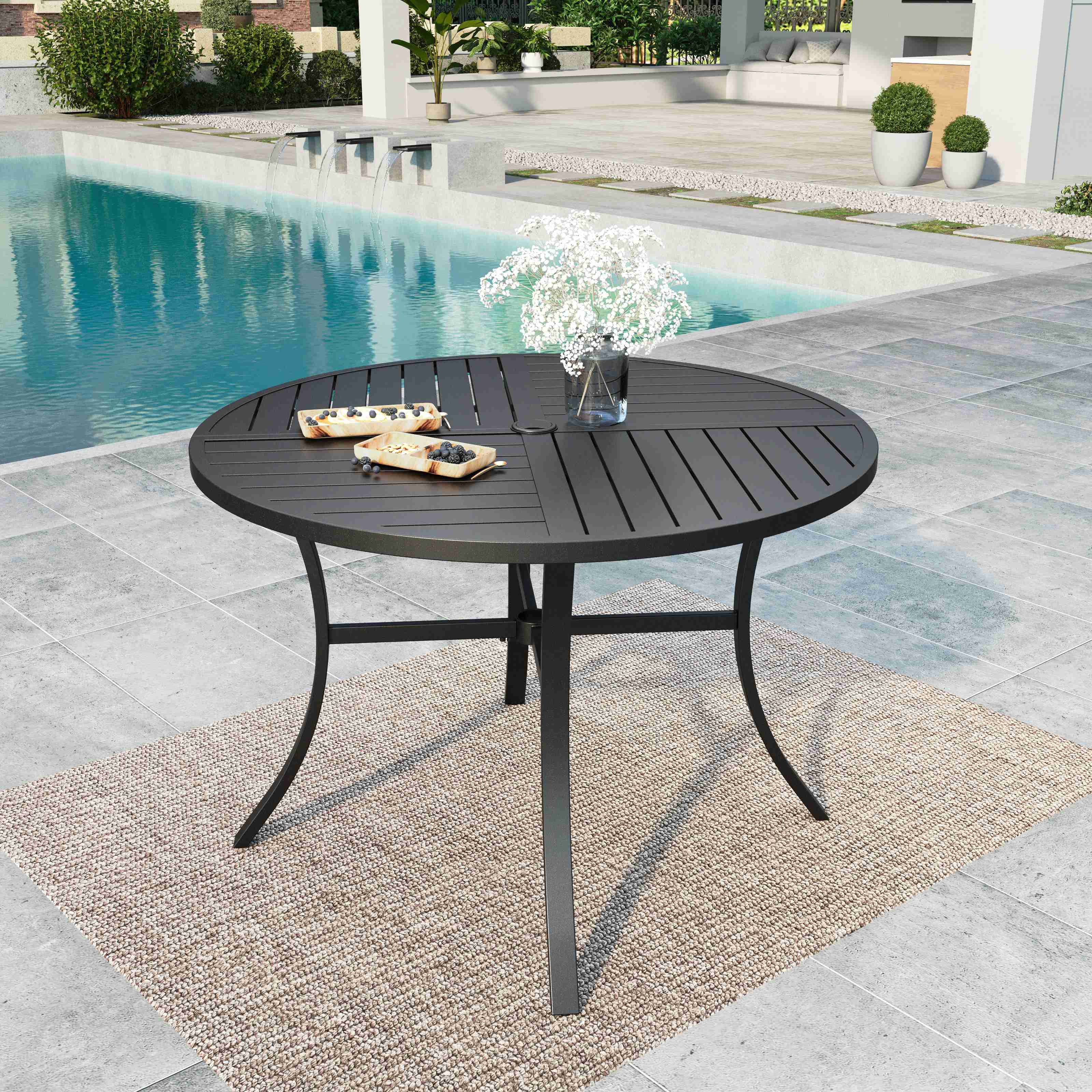 Round steel patio table store