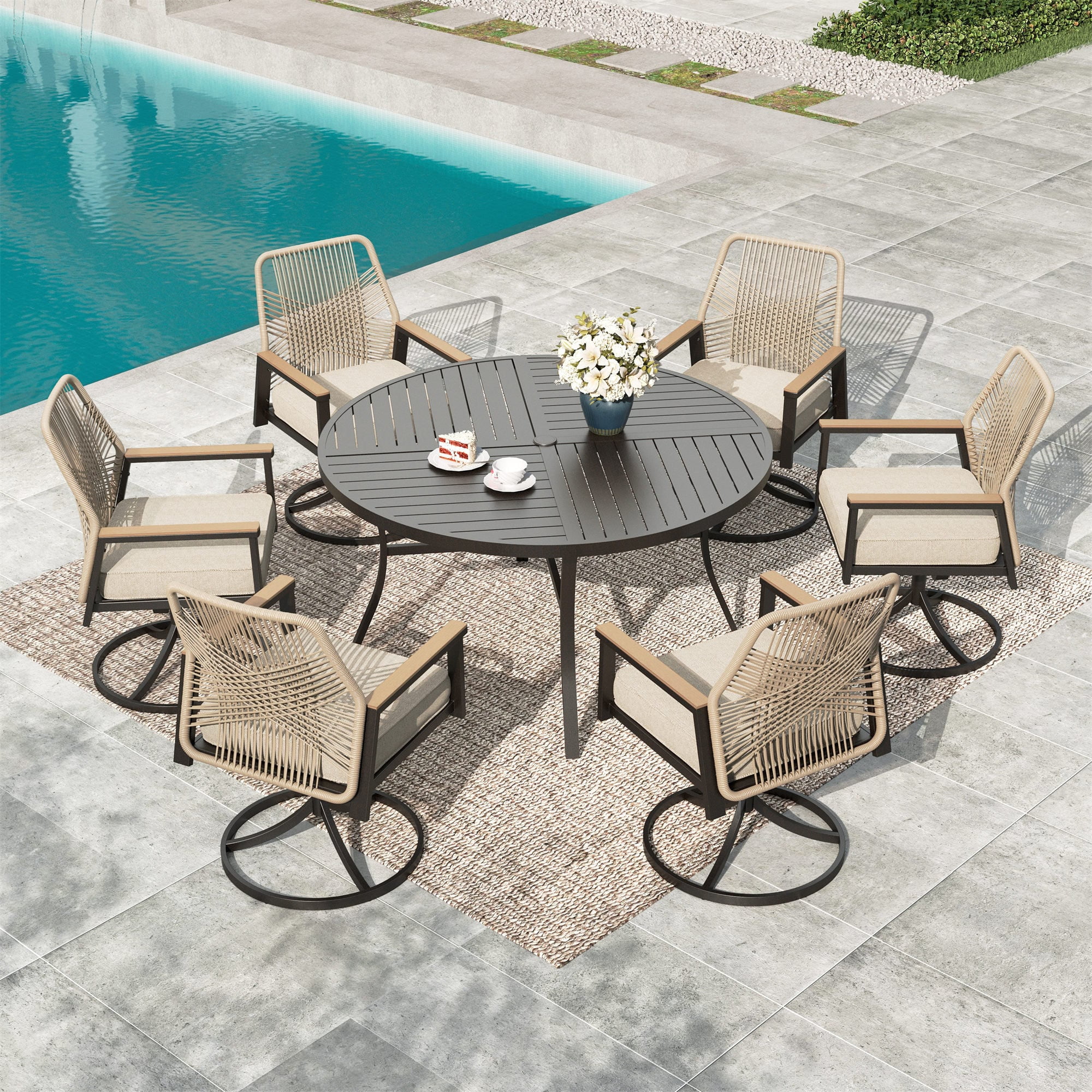MF Studio Patio Table and Chairs Set, 7 Pieces Outdoor Patio Dining Set ...
