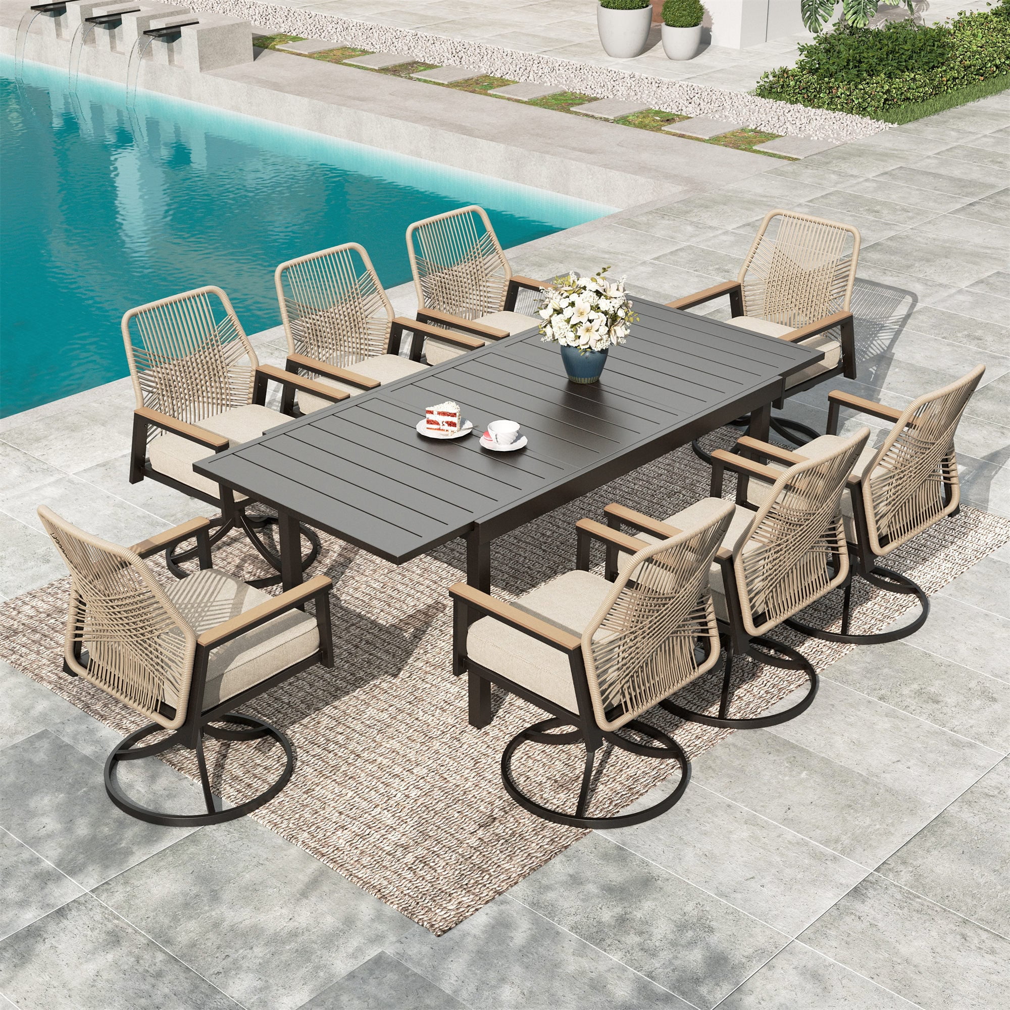 MF Studio Patio Table and Chairs Set, 9-Piece Outdoor Patio Dining Set ...