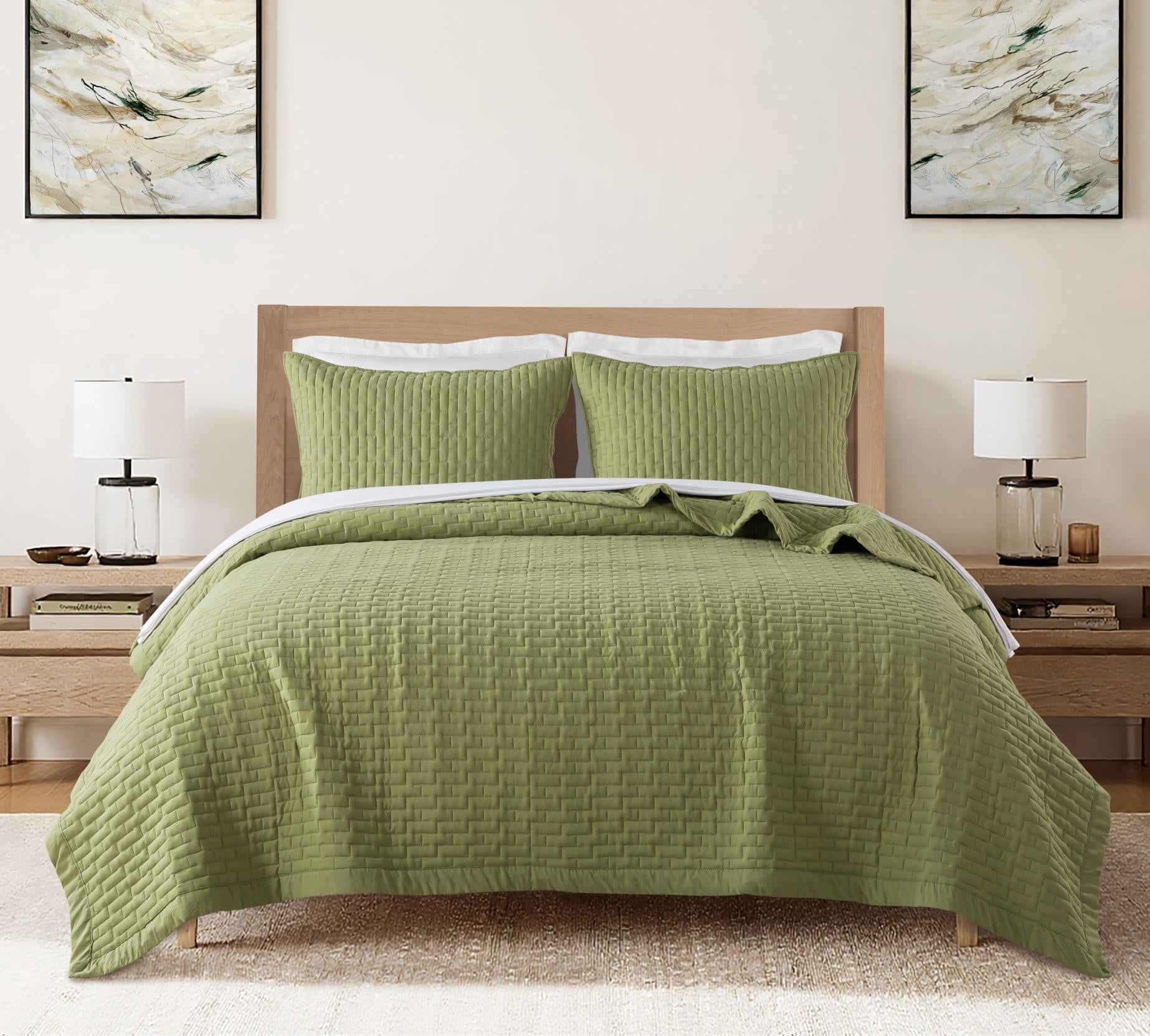JANEEN HOME SUPER SOFT BOX STITCH WITH FLANGE QUEEN QUILT BEDDING 3PC ...