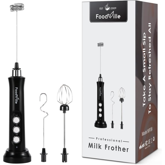 MF09 3 in 1 Rechargeable Milk Frother Handheld Foam Maker with Charging ...