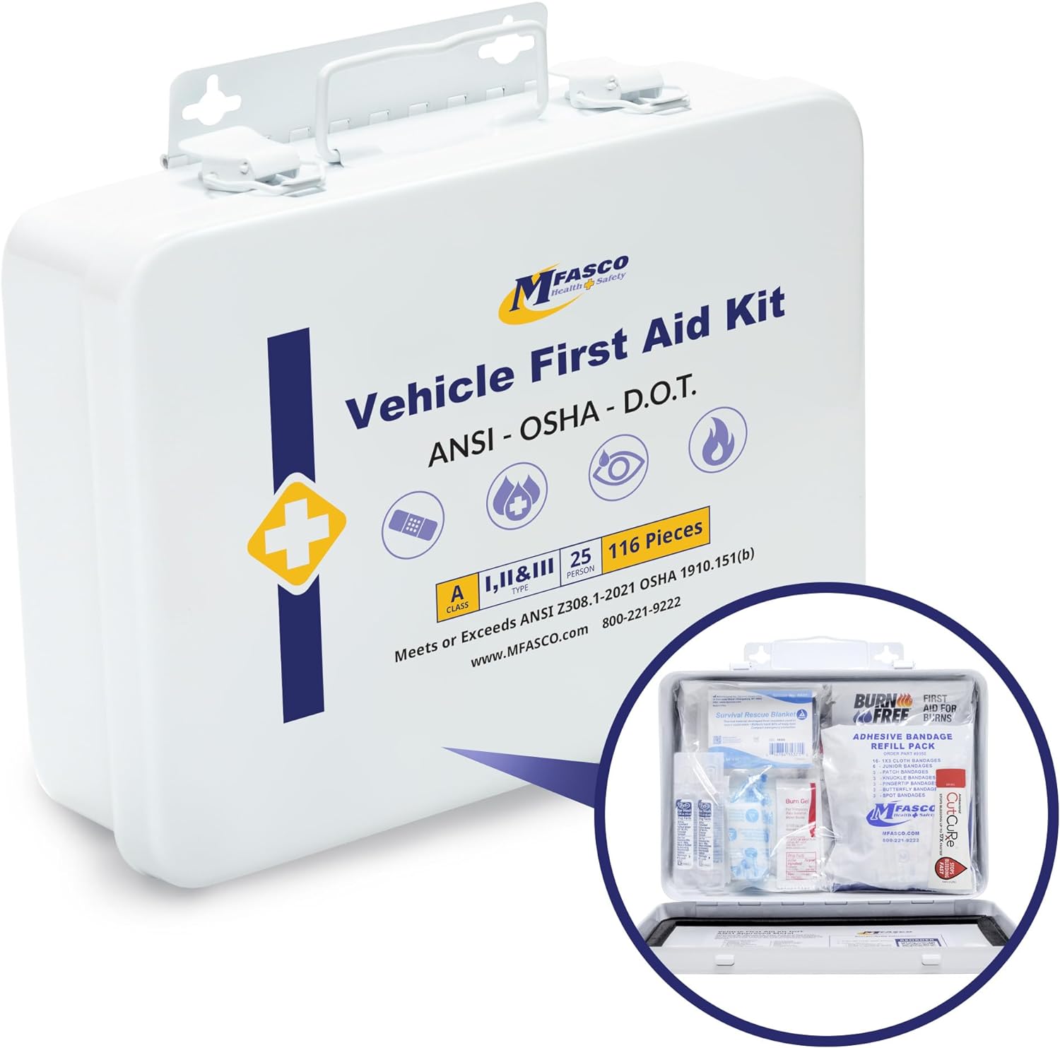 MFASCO Vehicle First Aid Kit - DOT/ANSI/OSHA Compliant - Metal ...