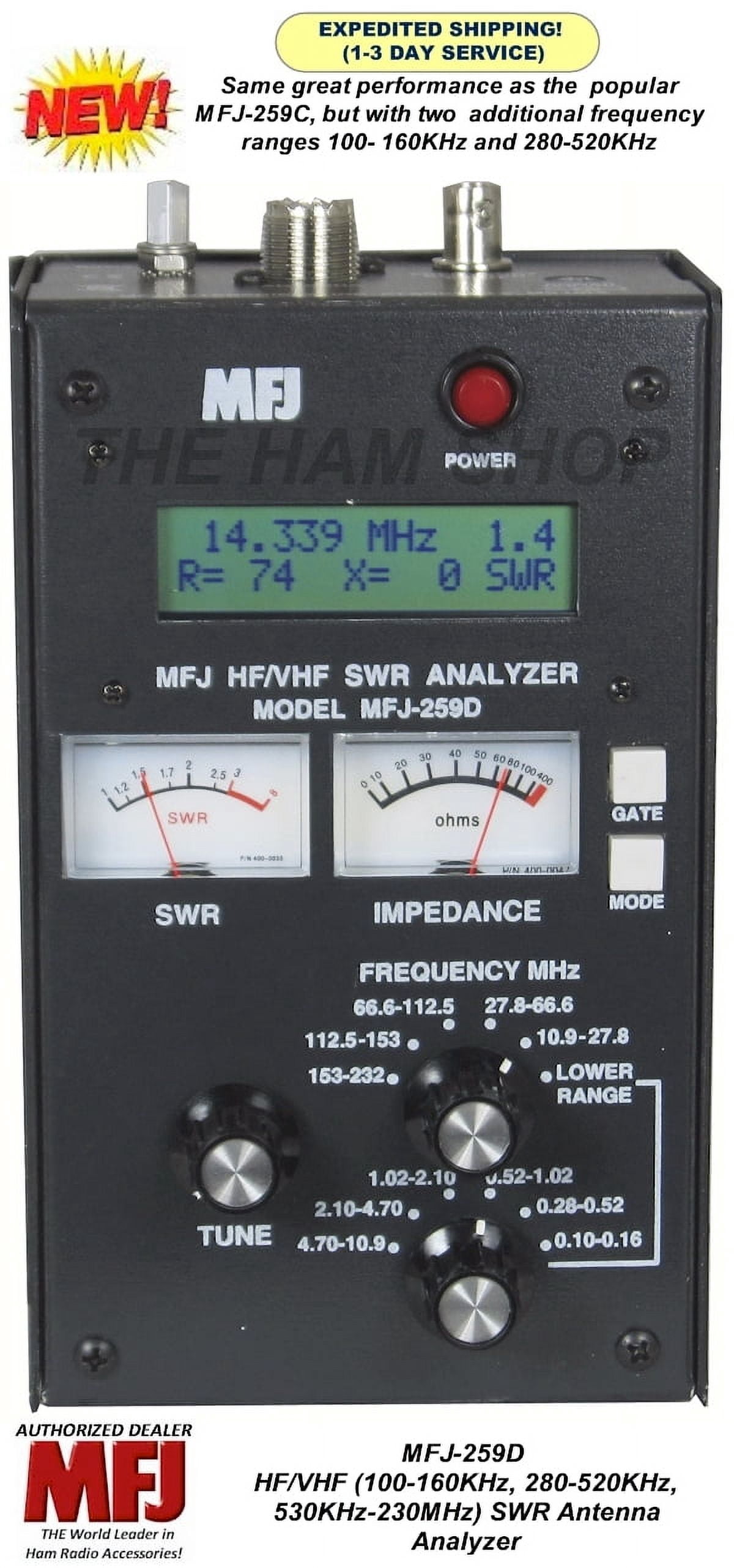 MFJ SWR Analyzer, HF VHF, Expanded Frequency Coverage 100-230 MHz ...
