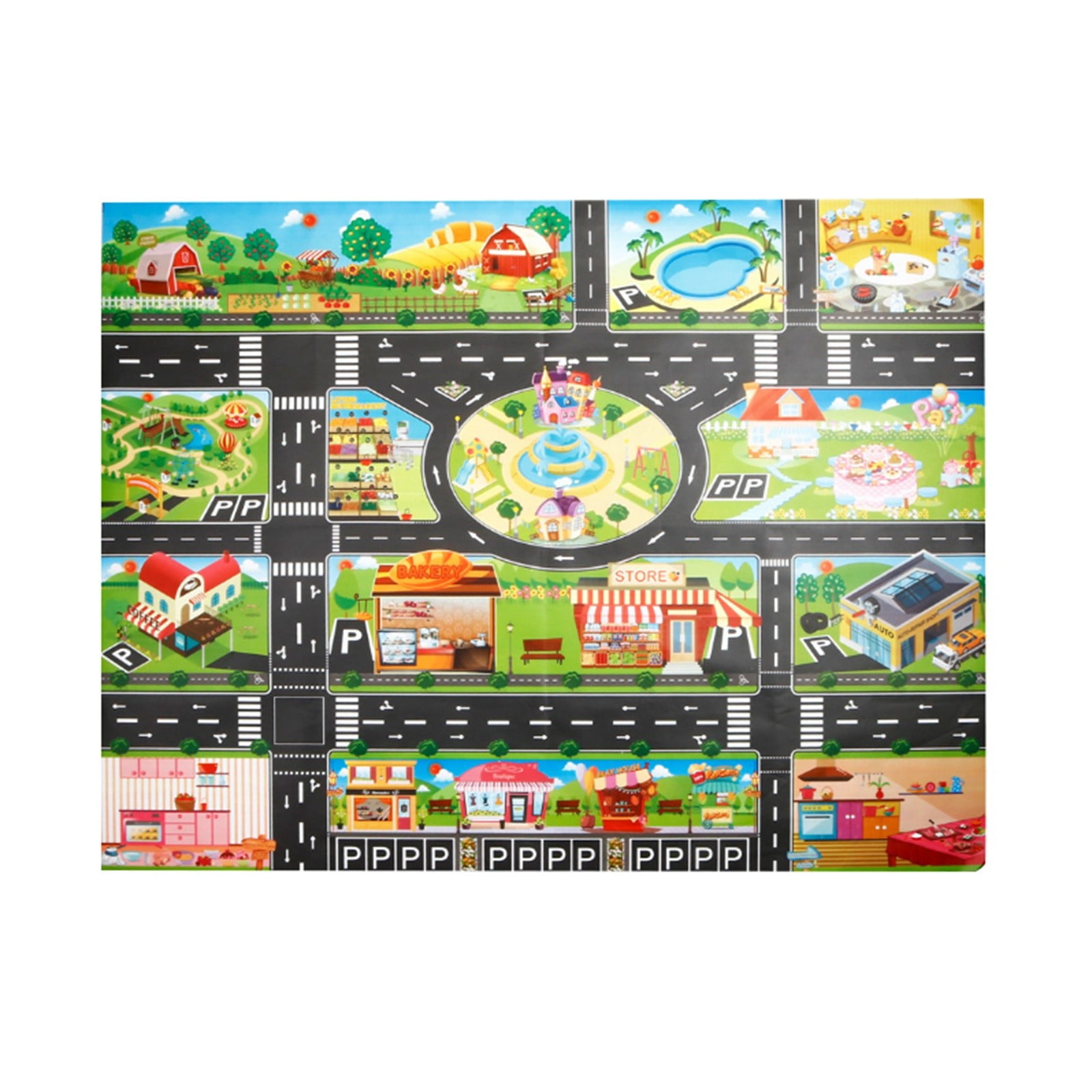 MFJESEAA Kids Rug Children Toy Car Rug Town Road Map Cars City Play Mat ...