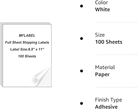MFLABEL Full Sheet Sticker Labels, Address Labels, White Matte Label ...