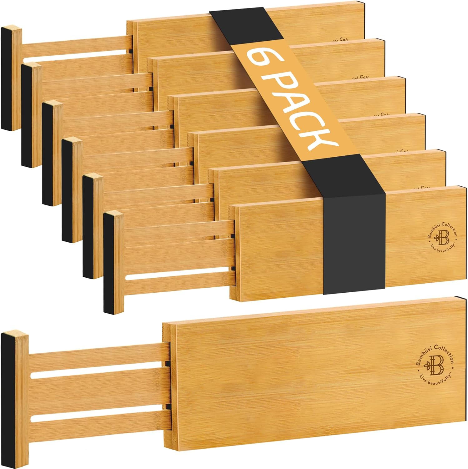 MFQ 6 Pack Drawer Dividers 6 Inch High,11”-17" Adjustable Bamboo ...
