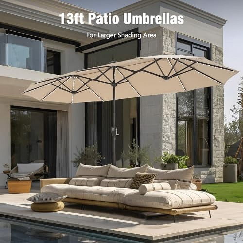 MFSTUDIO 13FT Double-Sided Patio Umbrella with Solar Lights, Outdoor ...