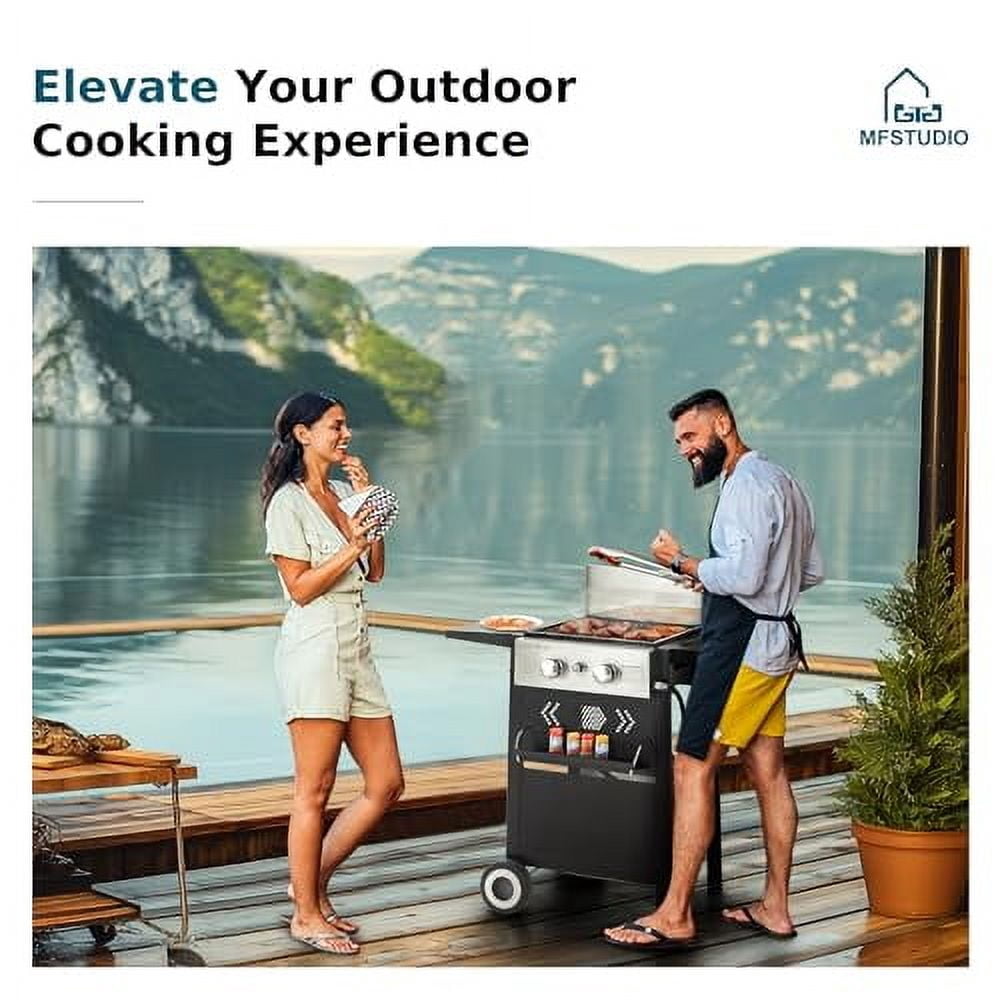 MFSTUDIO 2-Burner Propane Gas BBQ Grill with Cast Iron Griddle Pan ...