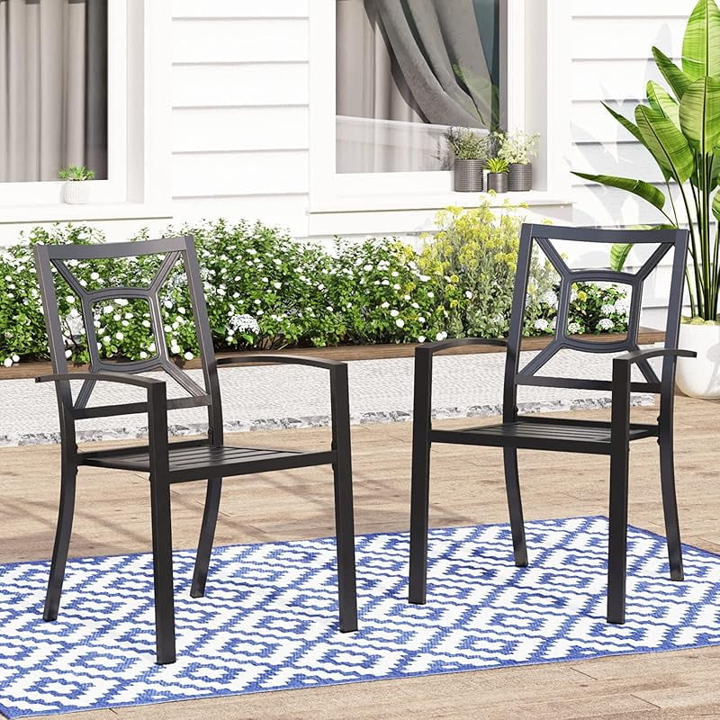MFSTUDIO 2 Piece Black Patio Dining Chairs,Stackable Outdoor Metal Mesh ...