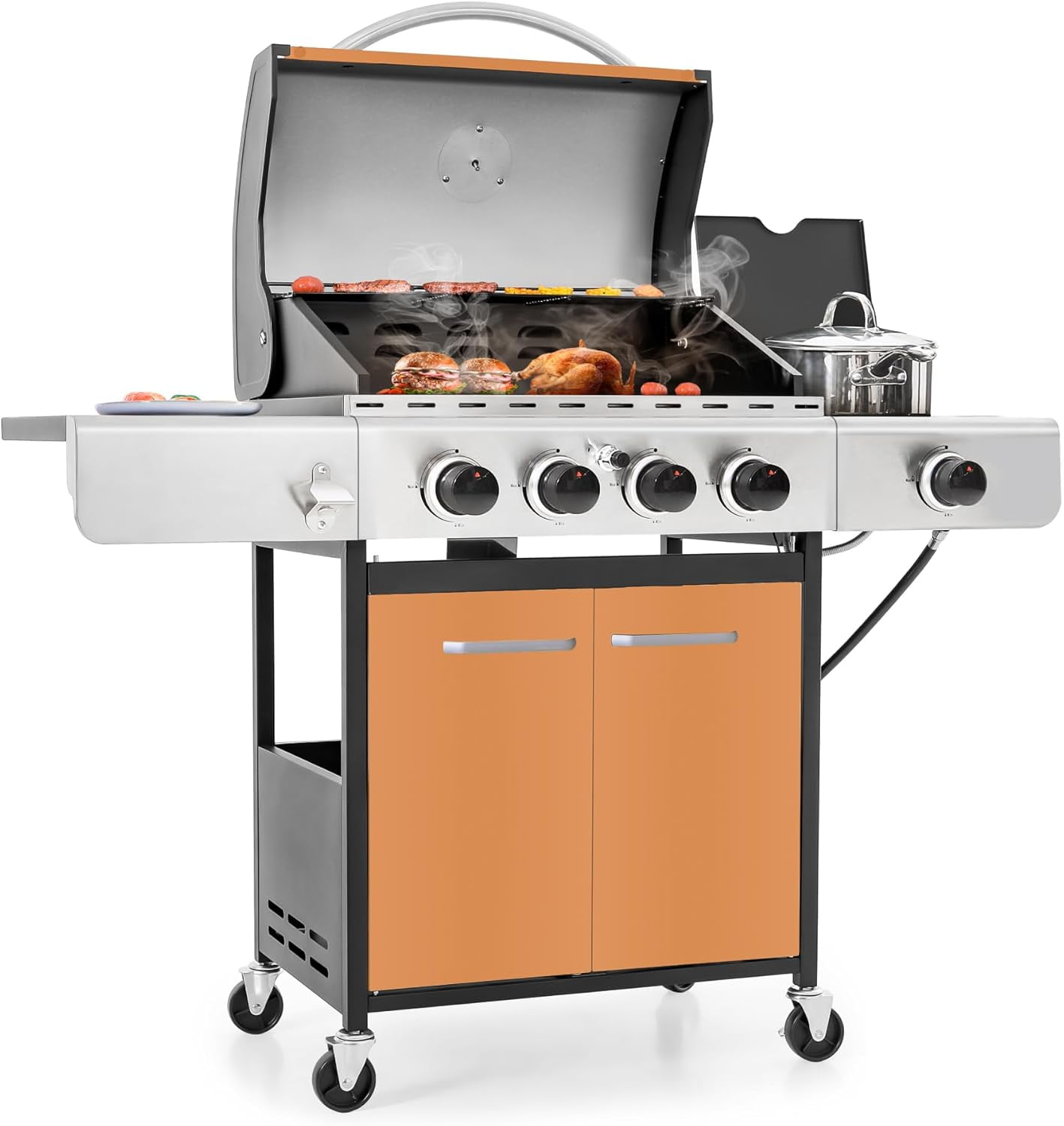 MFSTUDIO 5 Burners Propane Gas BBQ Grill with Side Burner and Porcelain ...