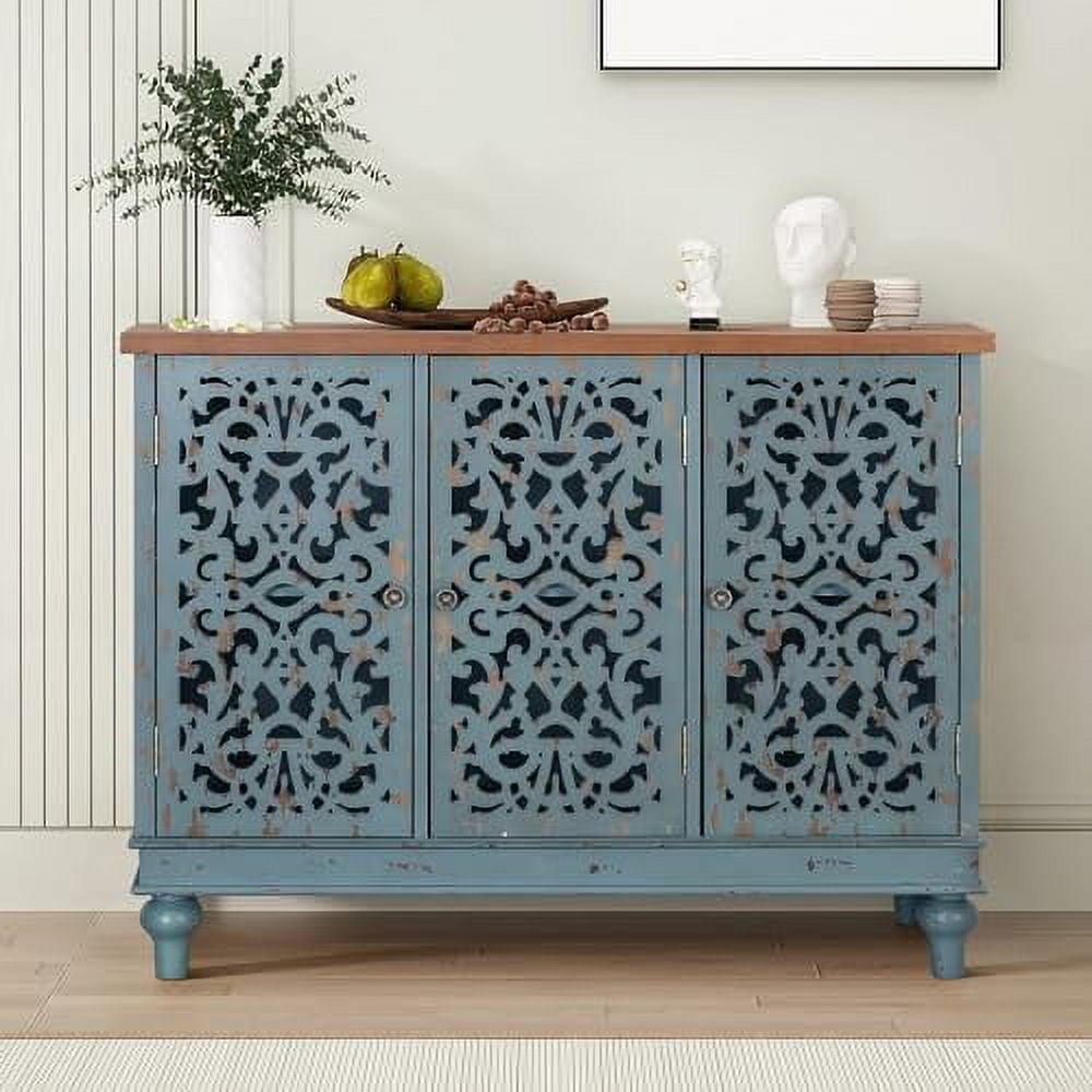 MFSTUDIO Accent Wood Storage Cabinet with 3 Doors, Large Farmhouse Buffet Sideboard Carved ...