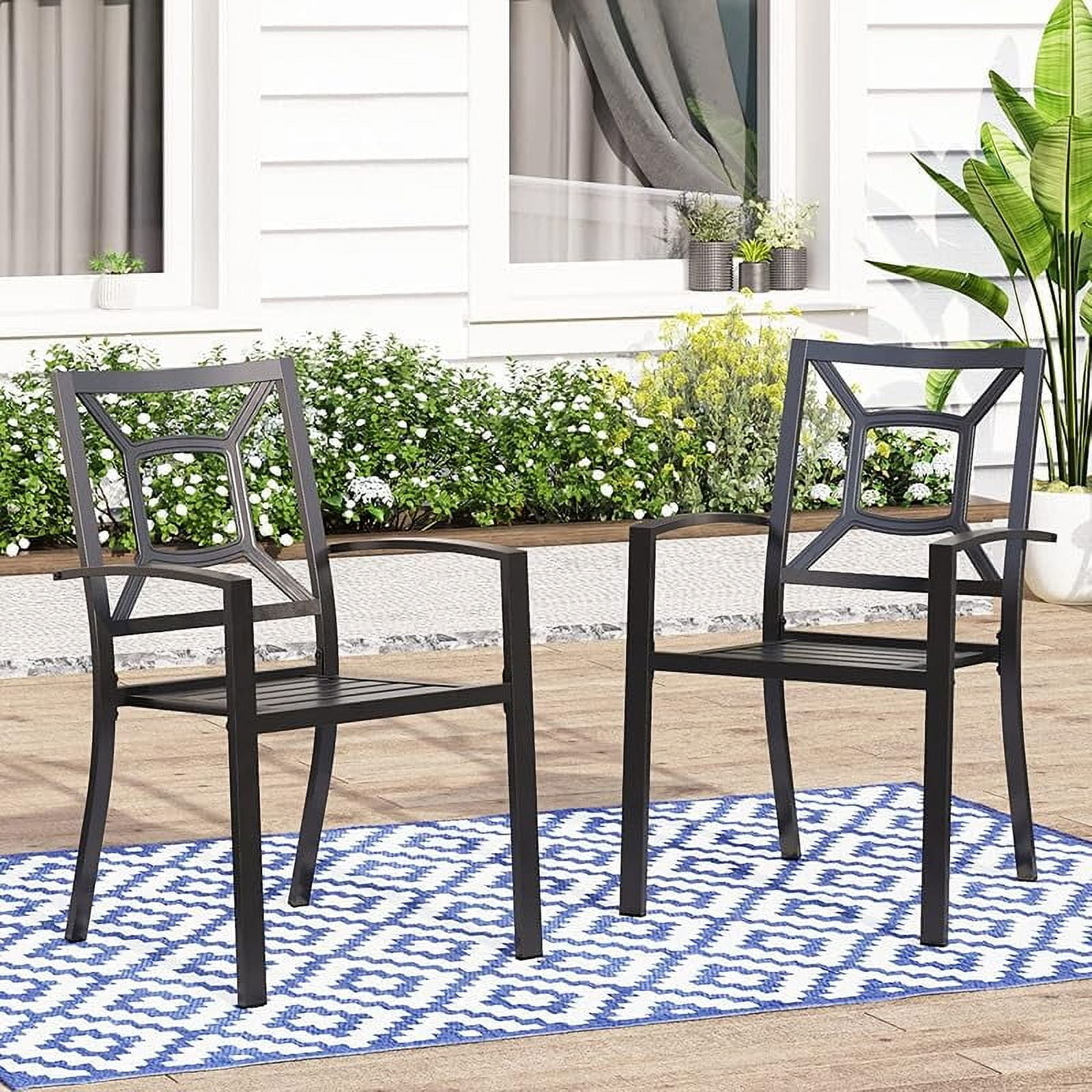 MFSTUDIO Black Metal Patio Stacking Chairs Wave Back Indoor Outdoor ...