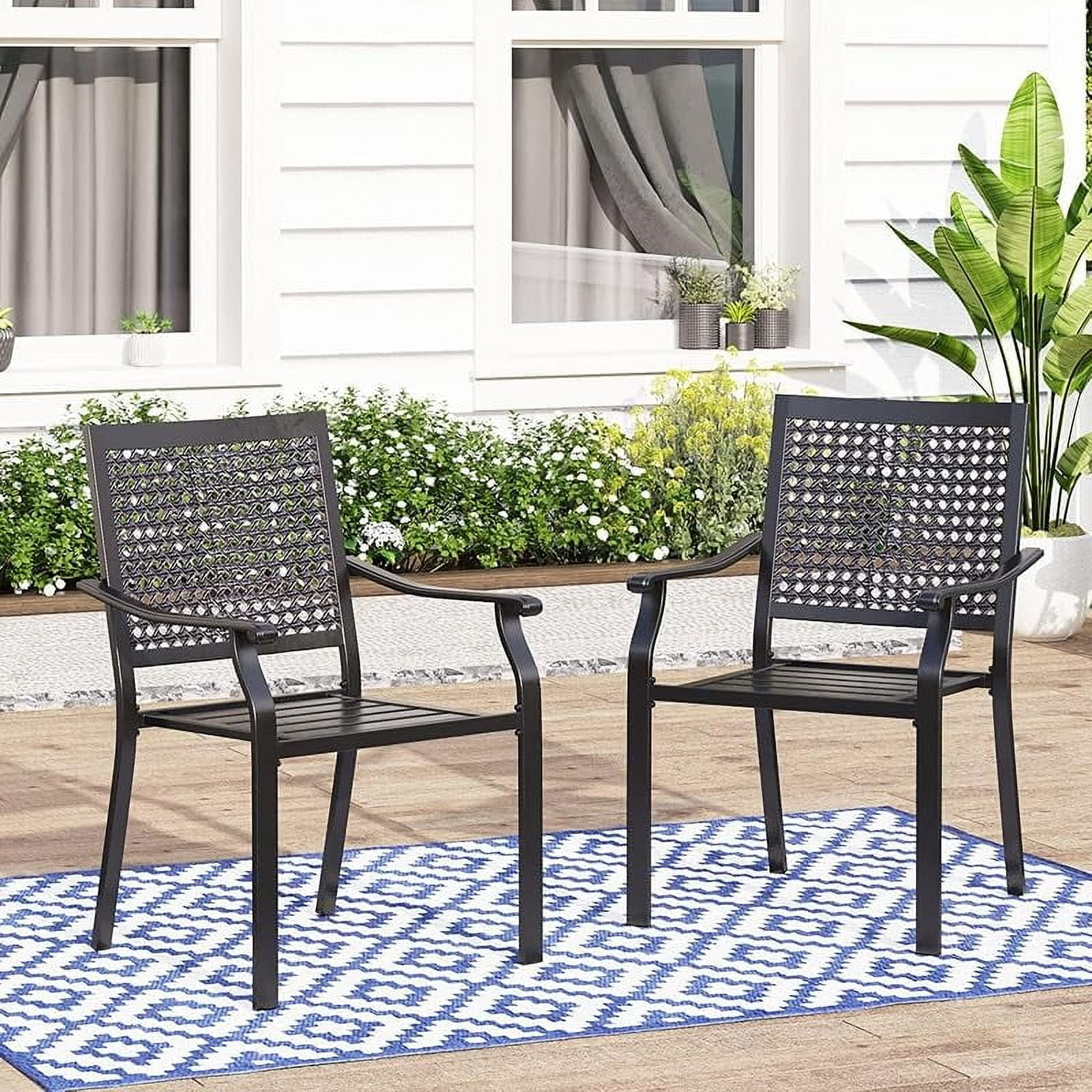 MFSTUDIO Black Metal Patio Stacking Chairs Wave Back Indoor Outdoor ...