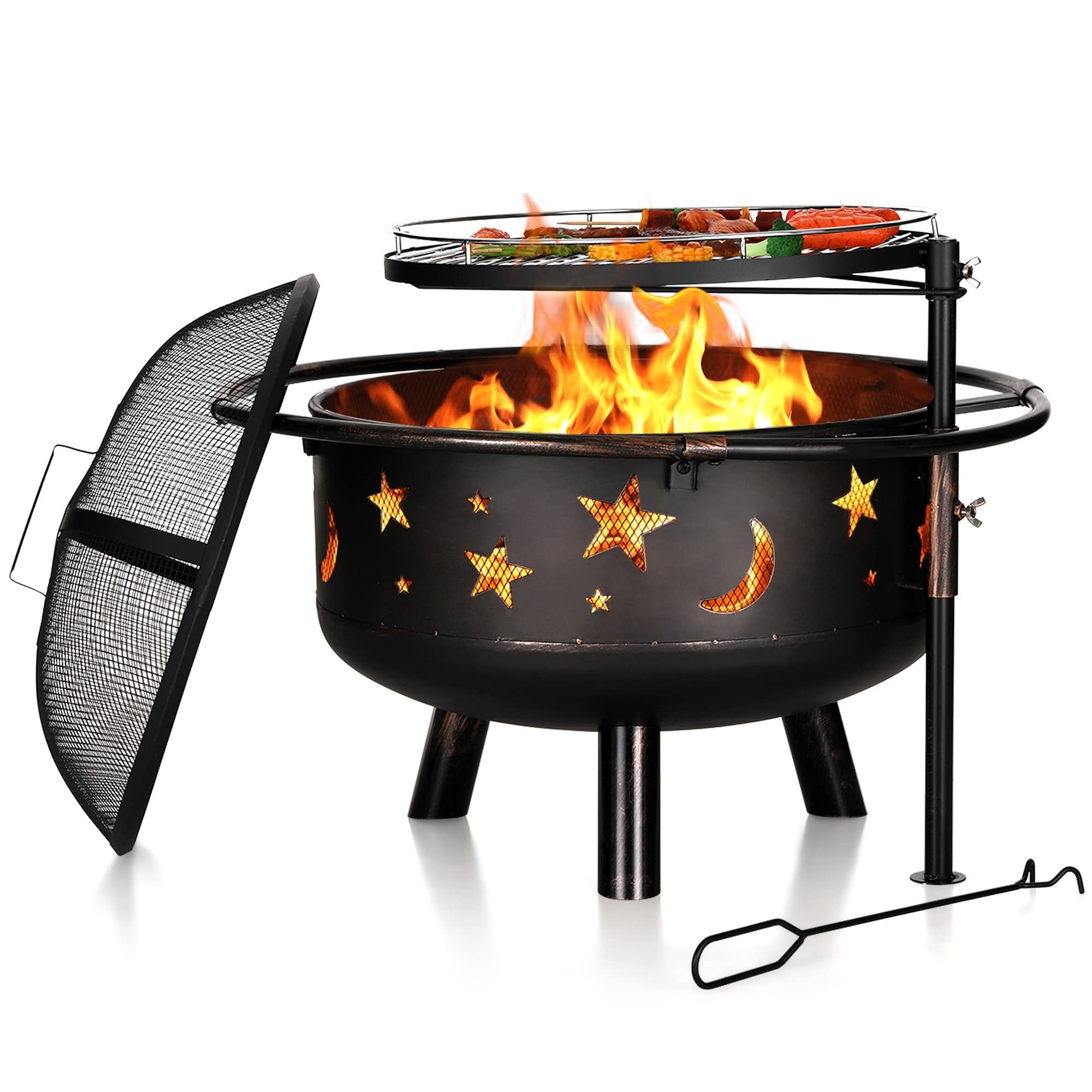 MFSTUDIO Fire Pit for Outside, 30 Inch Fire Pits with Grill, Outdoor ...