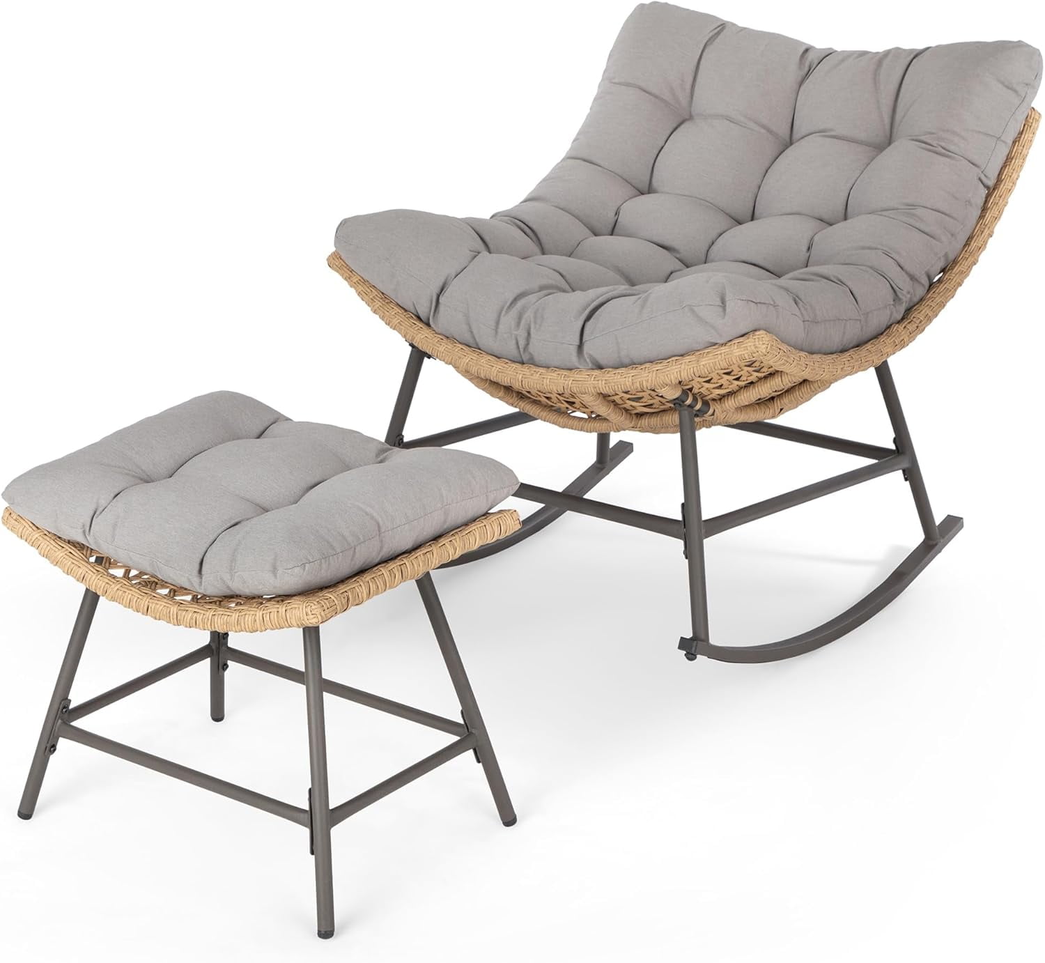 MFSTUDIO Patio Egg Outdoor Wicker Rocking Chair with Ottoman, Oversized ...
