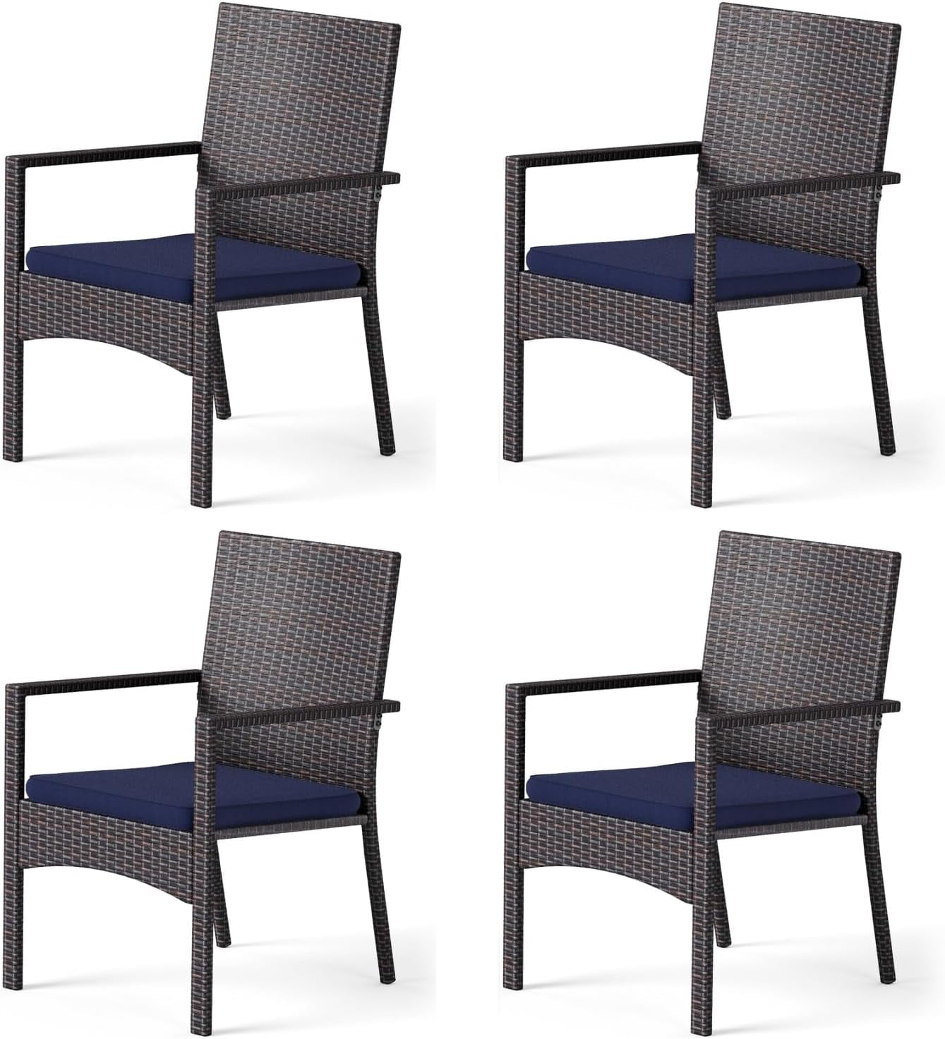 MFSTUDIO Patio Rattan Outdoor Wicker Chairs Set of 4, Woven Brown ...