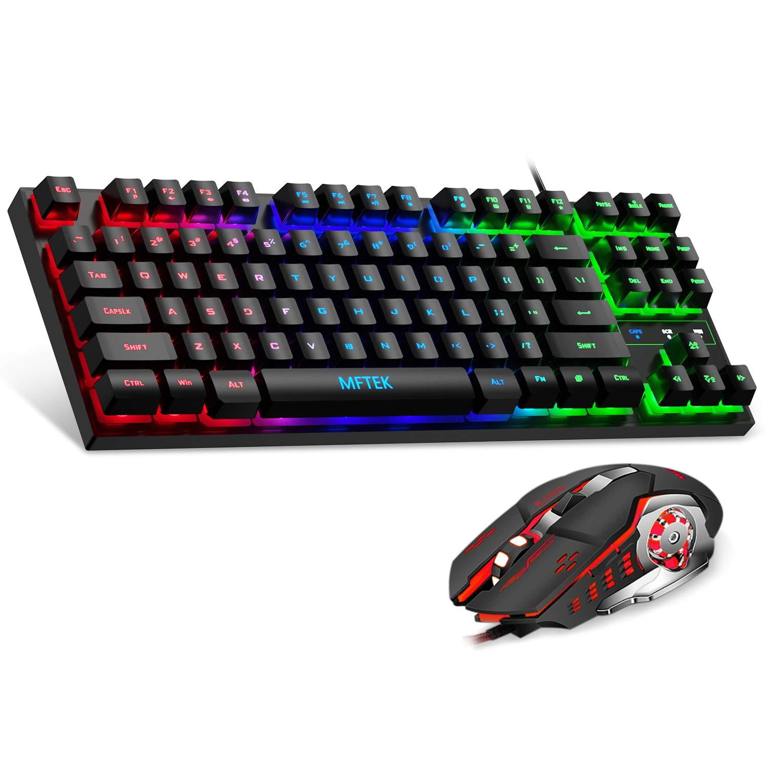 MFTEK RGB Rainbow Gaming Keyboard and Mouse Combo, Compact 87 Keys ...