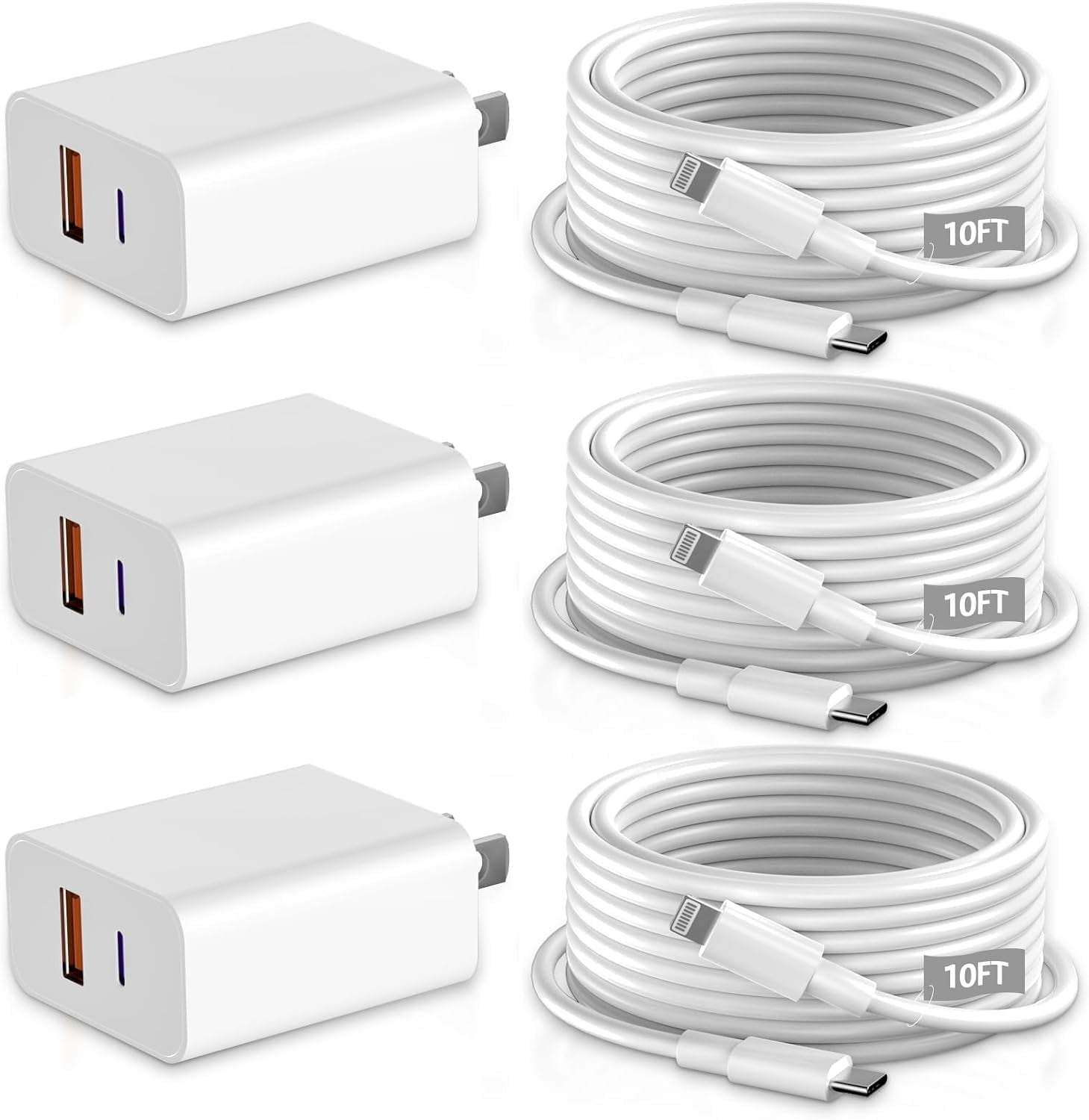 [MFi Certified]3Pack 20W Dual Port QC + PD 3.0 Power USB C Wall Charger ...