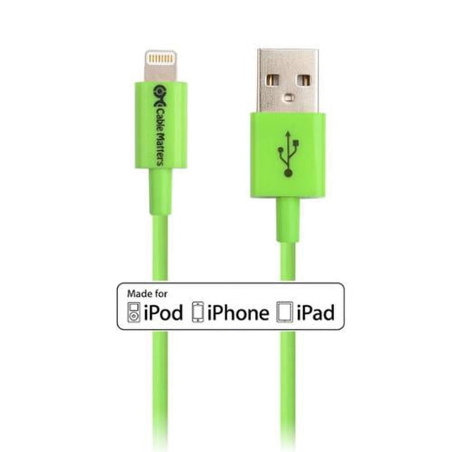 [MFi Certified] Cable Matters USB to Lightning Cable in Green 3.3 Feet ...