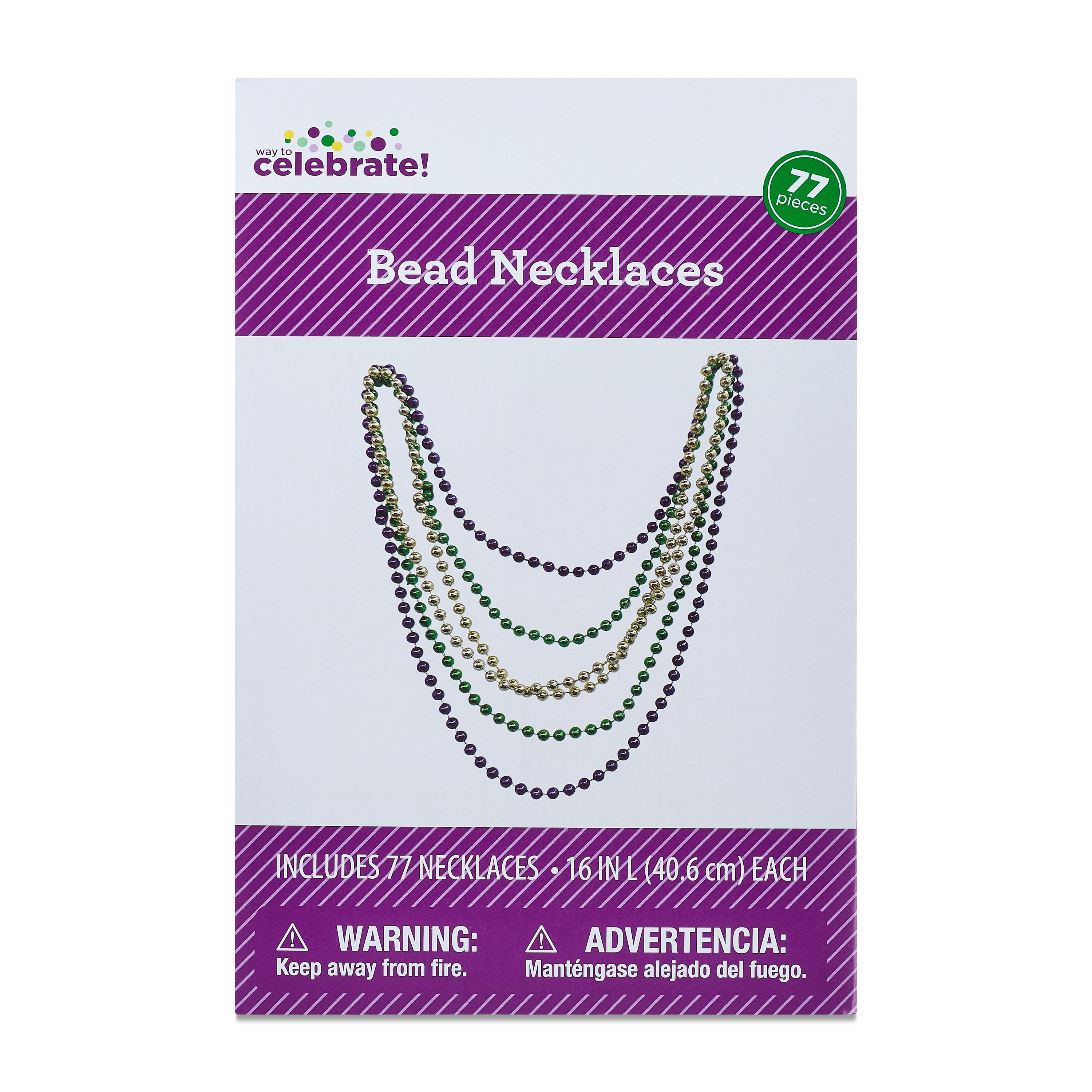 Bead Necklaces, Multicolor, 16", 77 Count, Mardi Gras by Way To ...