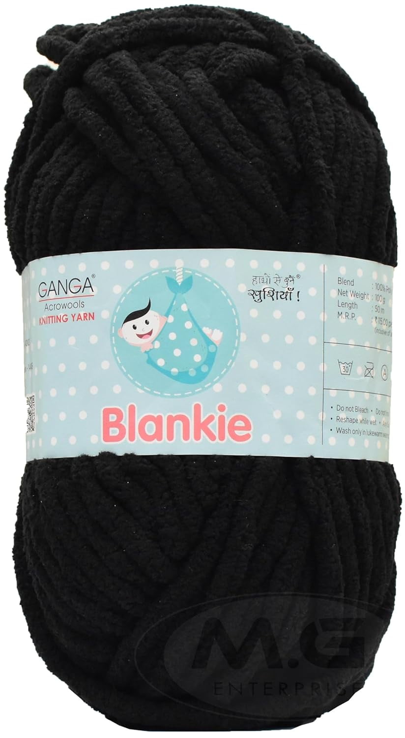 MG ENTERPRISE Supply Ganga Knitting Yarn Thick Chunky Wool Blankie Black 100 GMS Best Used with ...