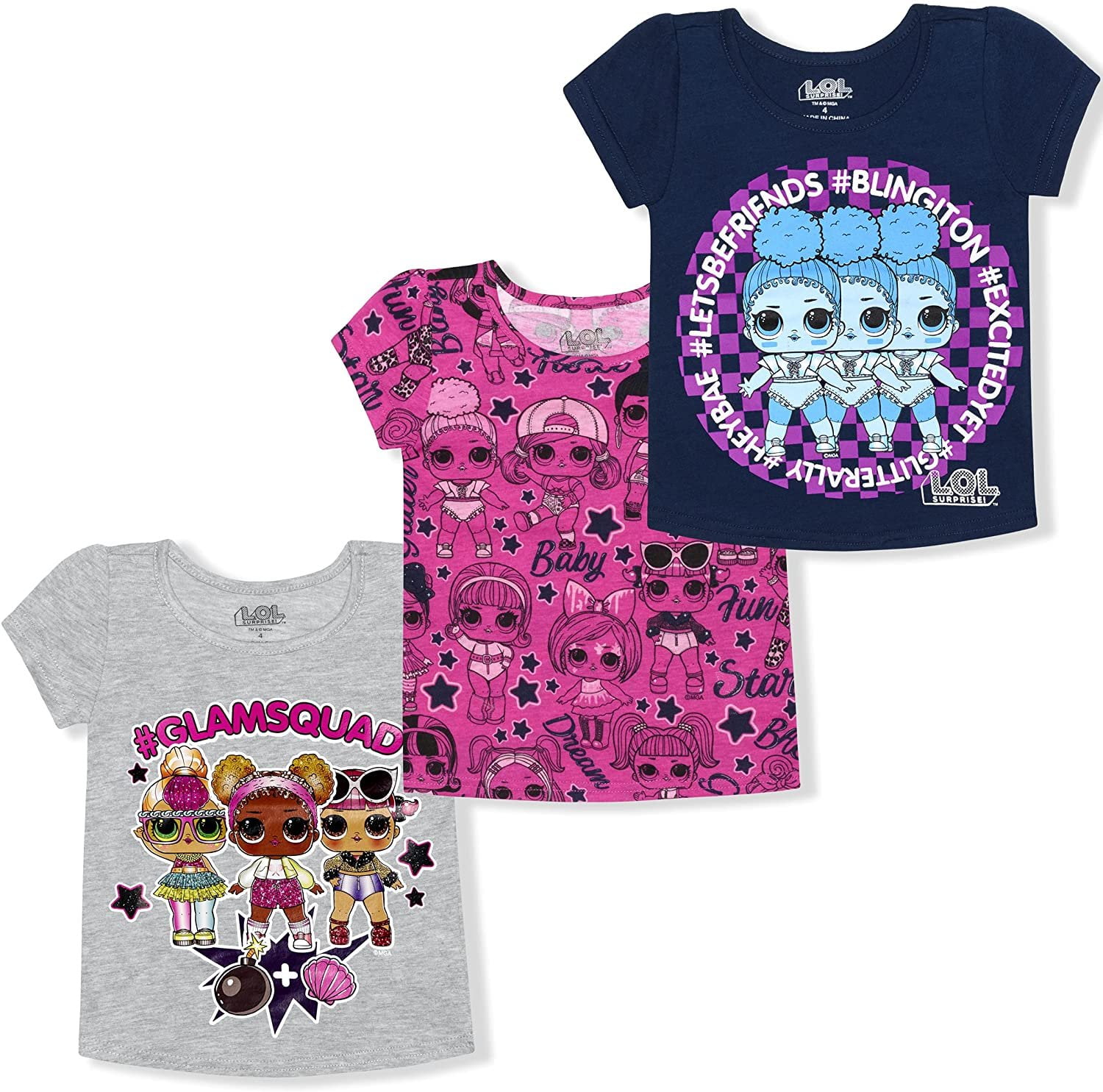 MGA Entertainment LOL Surprise Girl's 3 Pack Short Sleeves Tee Shirt ...