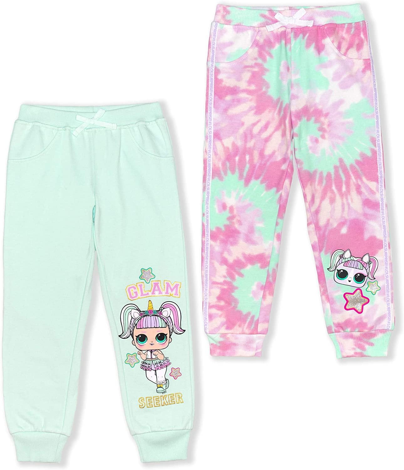 MGA Girl's 2-Pack LOL Surprise Glam Jogger Pant Set, Aqua/Pink, Size 7 ...
