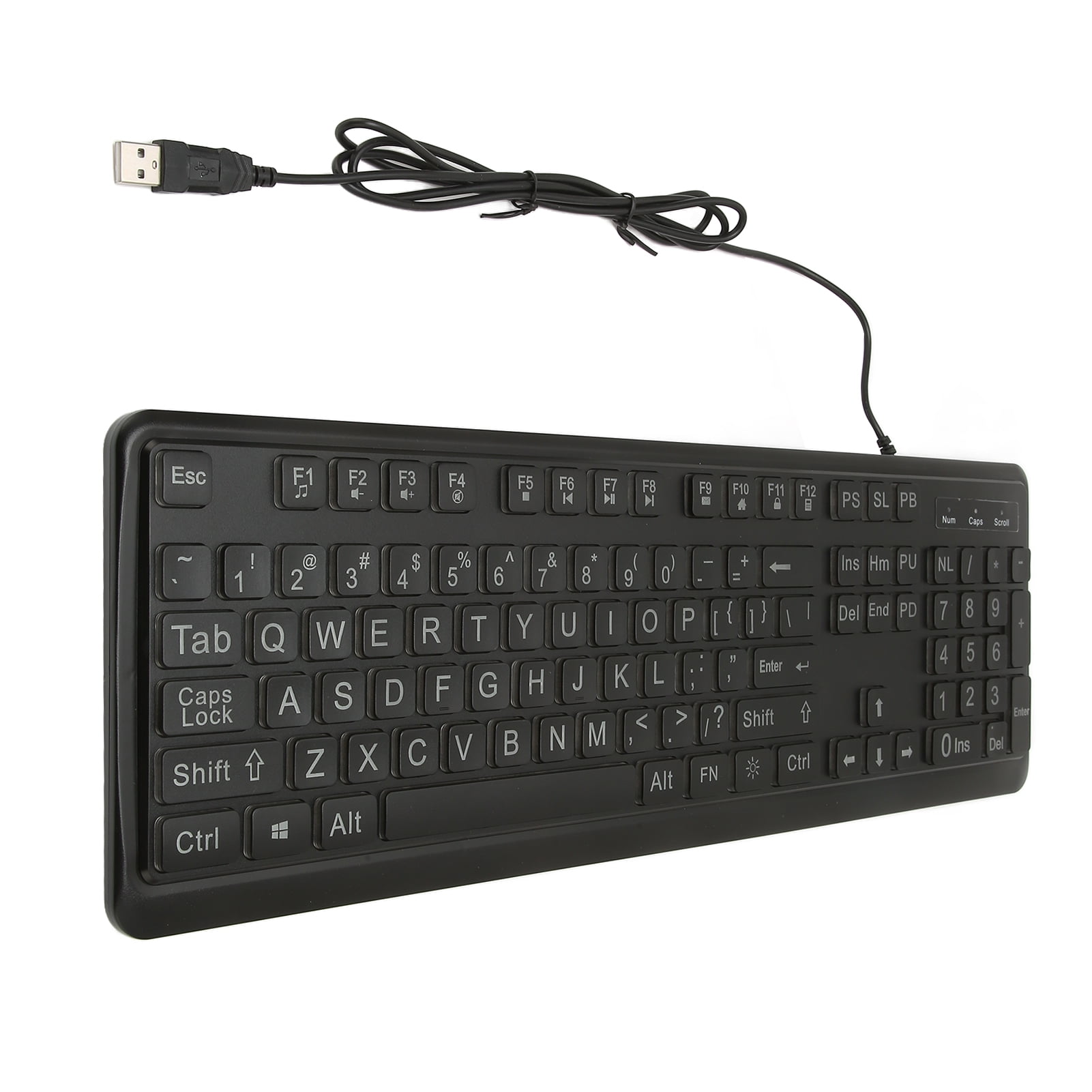 Electronics Computer Large Print Keyboard, White LED Backlit, USB Wired ...