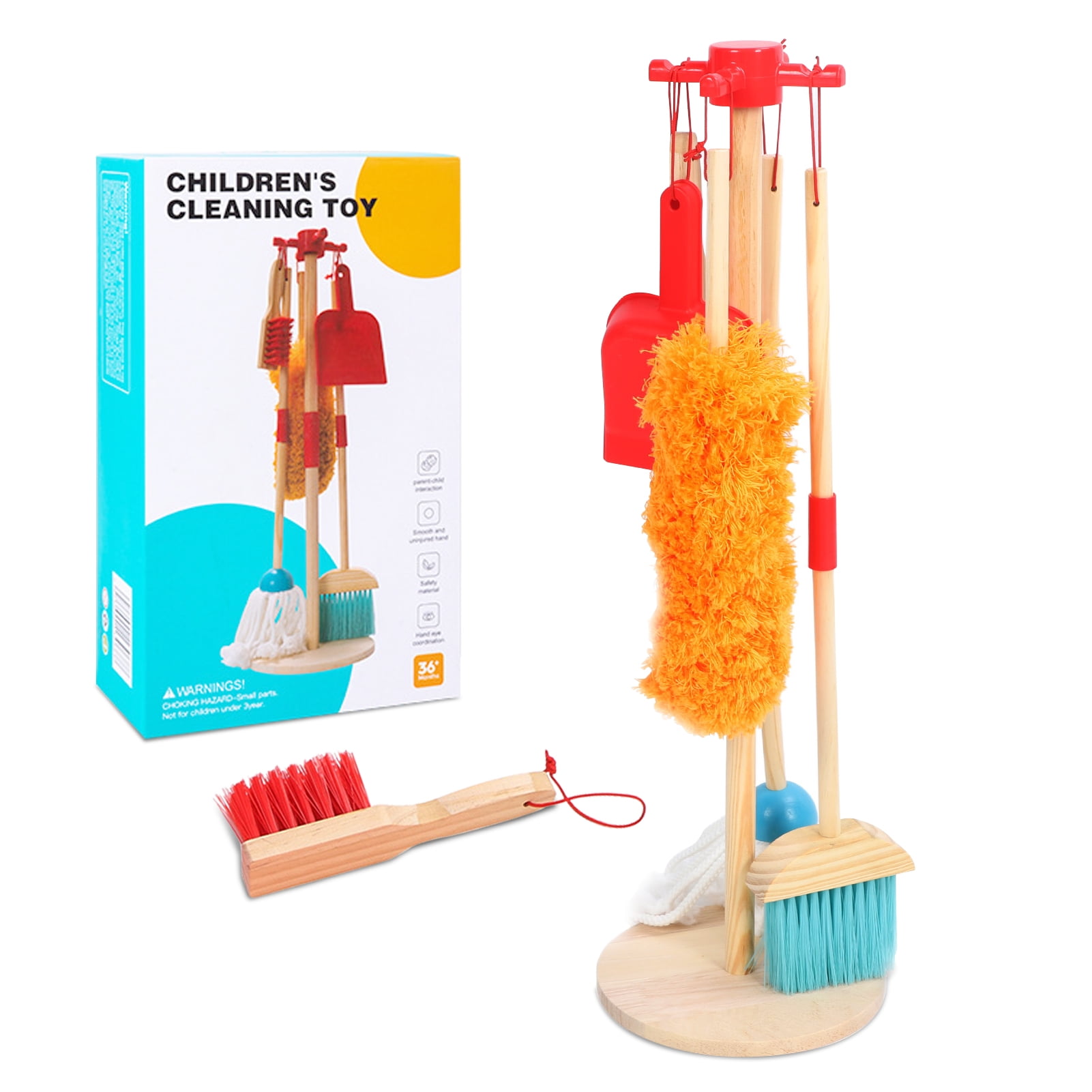 Wooden Kids Cleaning Set, Pretend Play Kit Toddler Role Play Toys Kids ...