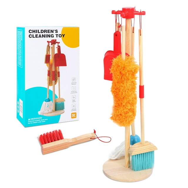 Wooden Kids Cleaning Set, Pretend Play Kit Toddler Role Play Toys Kids ...