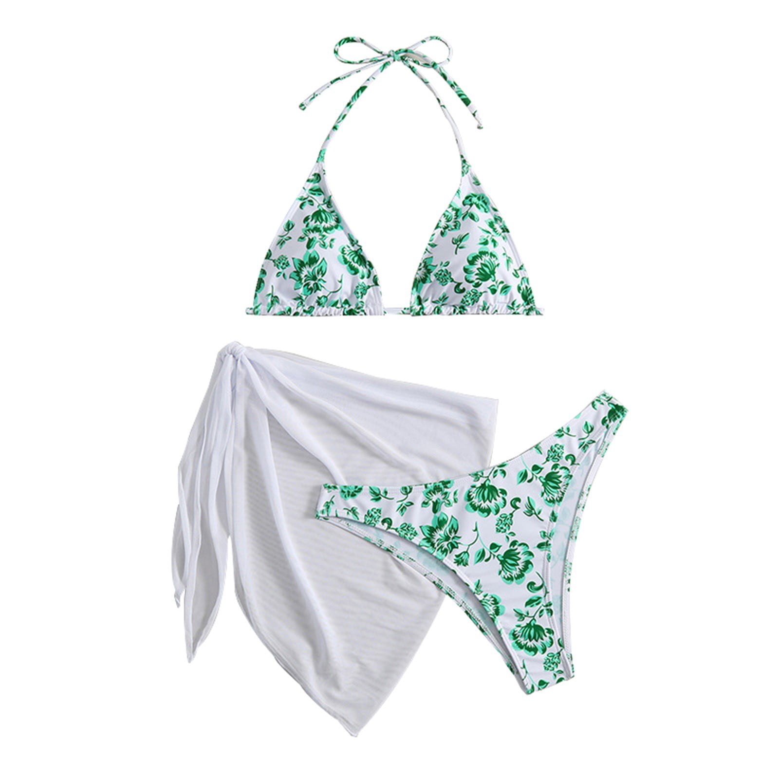 MGCWSH Bikini Sets for Women 3 Piece Floral Print Halter Triangle ...