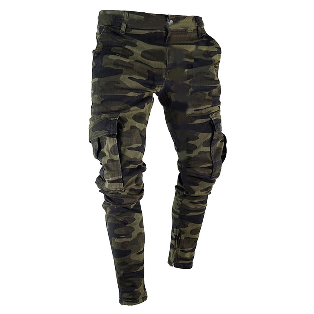 MGCWSH Camo Cargo Pants Mens Skinny Stretch Denim Trouser Slim Fit ...