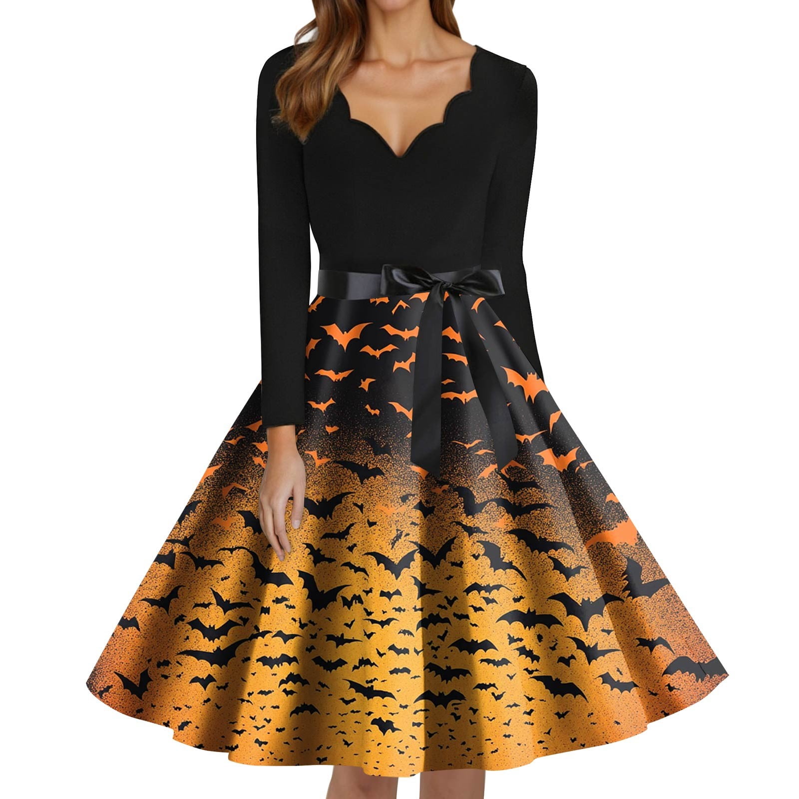 MGCWSH Dresses for Women Halloween Ghost Print V-Neck Long Sleeve ...