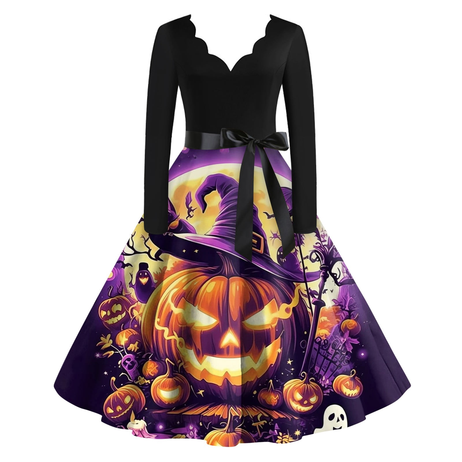 MGCWSH Formal Halloween Dresses for Women Horror Print V Neck Long ...
