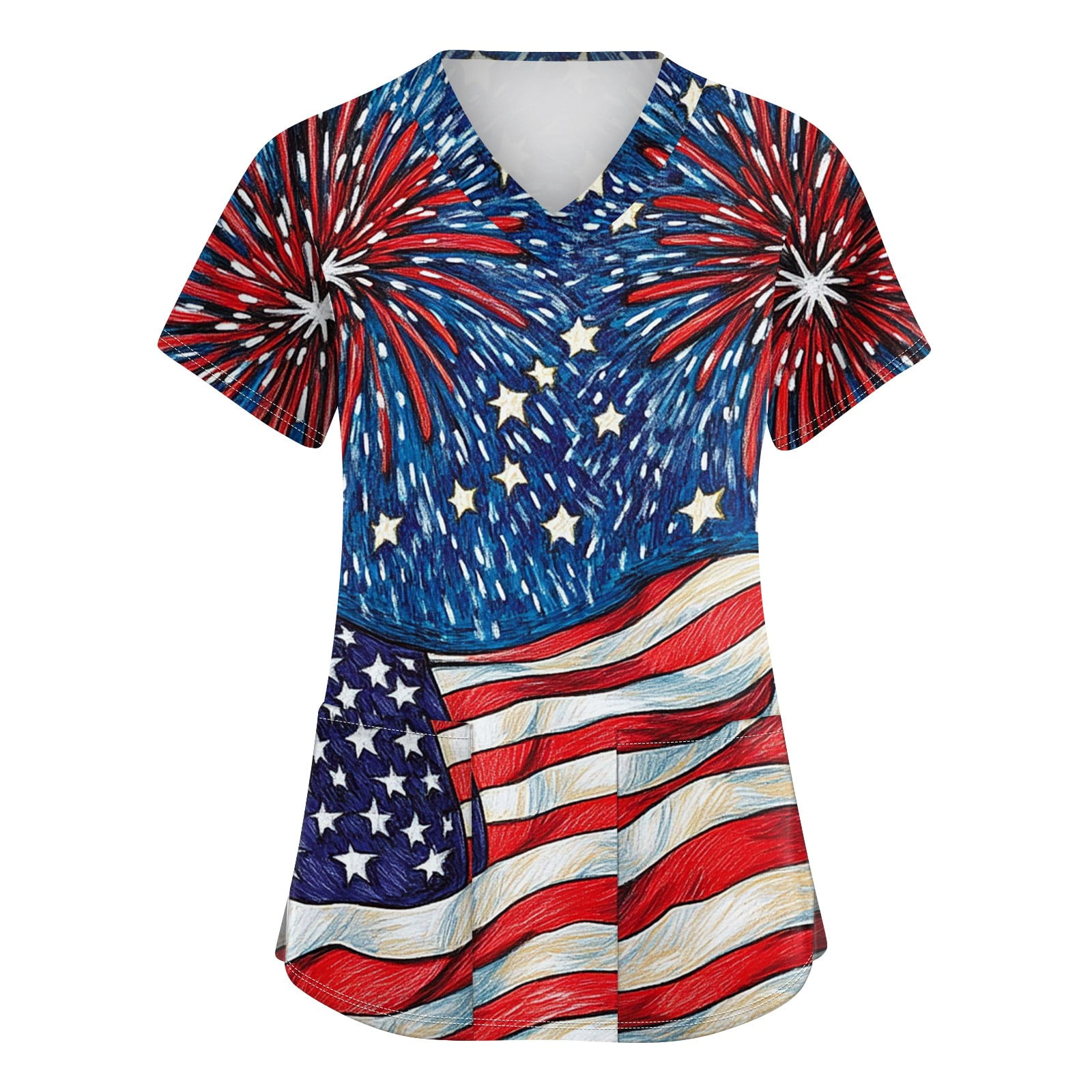MGCWSH Independence Day Scrubs Top for Women American Flag Print V Neck ...