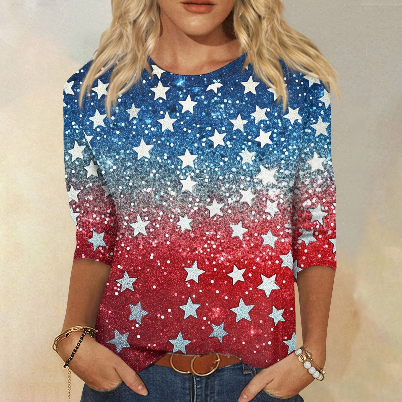 MGCWSH Independence Day T-Shirts for Women Independence Day Graphic 3/4 ...