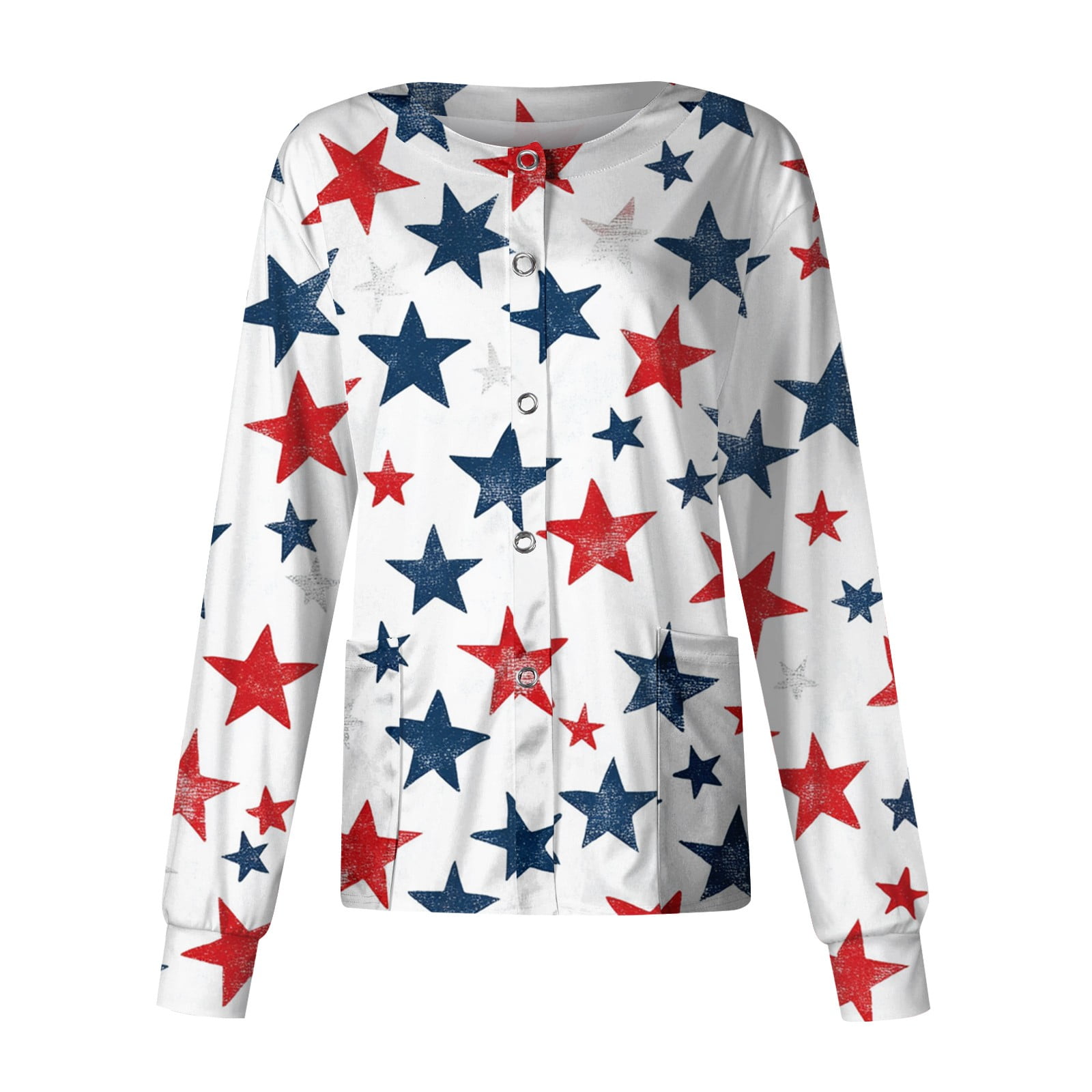 MGCWSH Medical Scrub Shirts for Women Star Striped Button Crew Neck ...