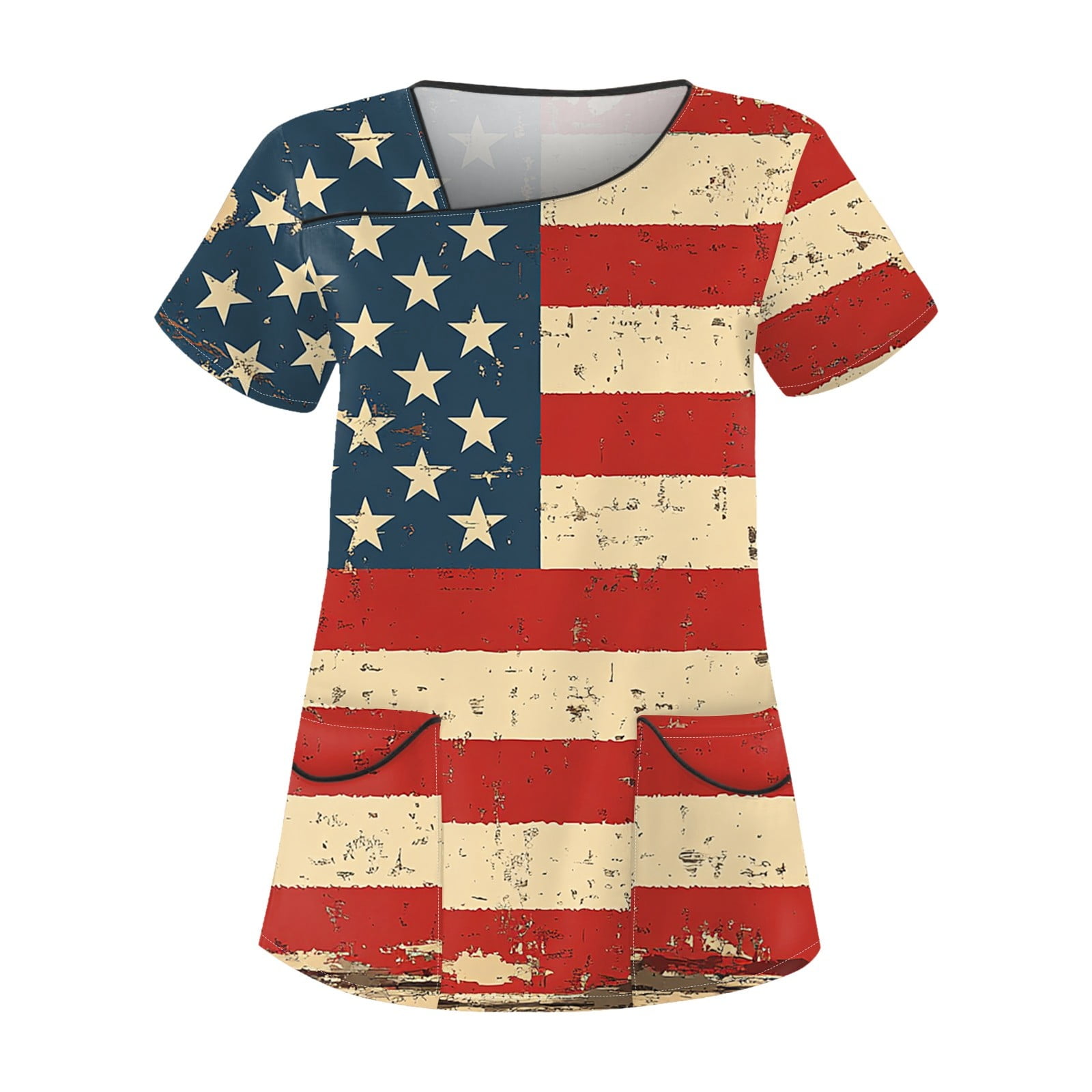 MGCWSH Medical Scrub Shirts for Women Stars and Stripes Pattern Oblique ...