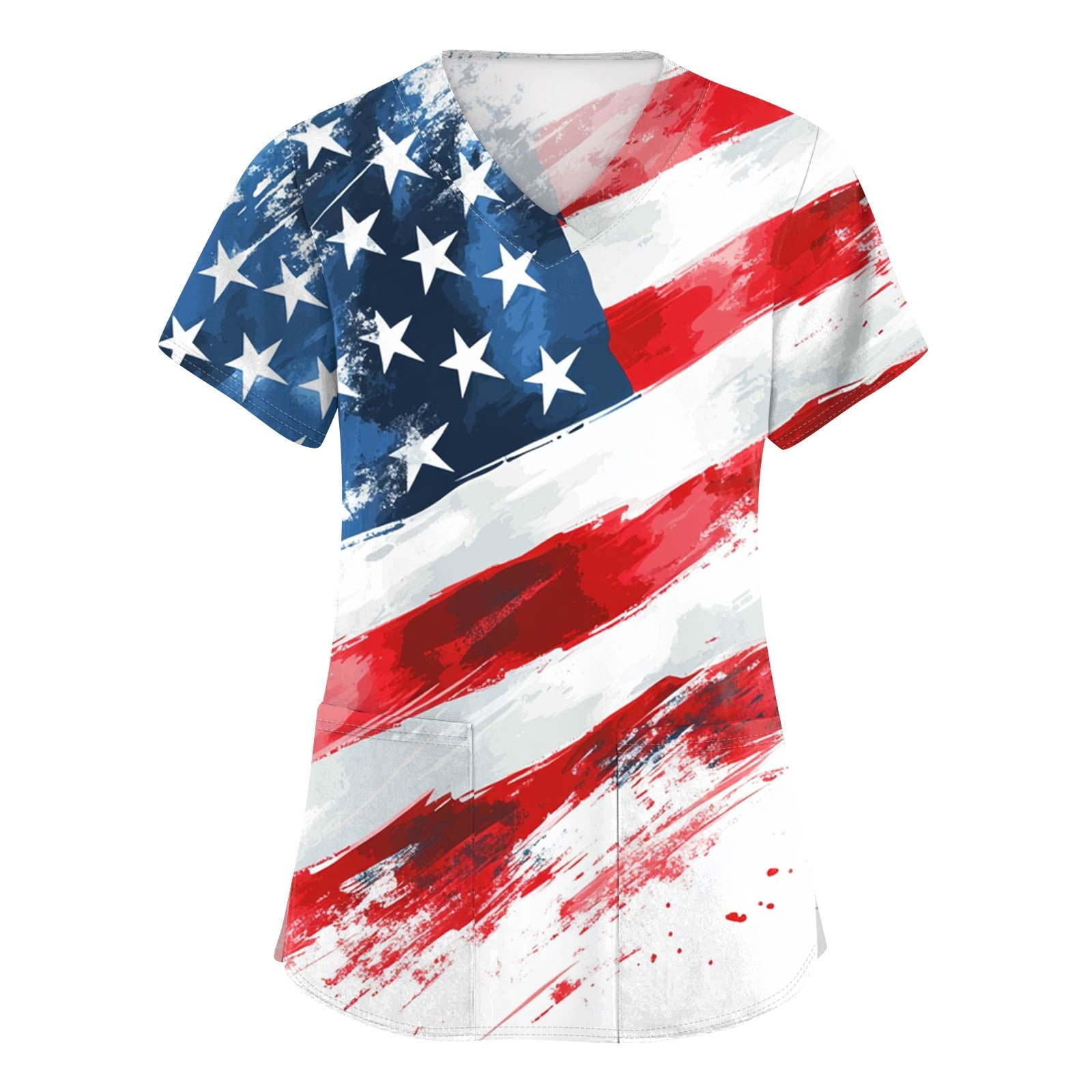 MGCWSH Medical Scrub Shirts for Women Stars and Stripes V Neck Short ...