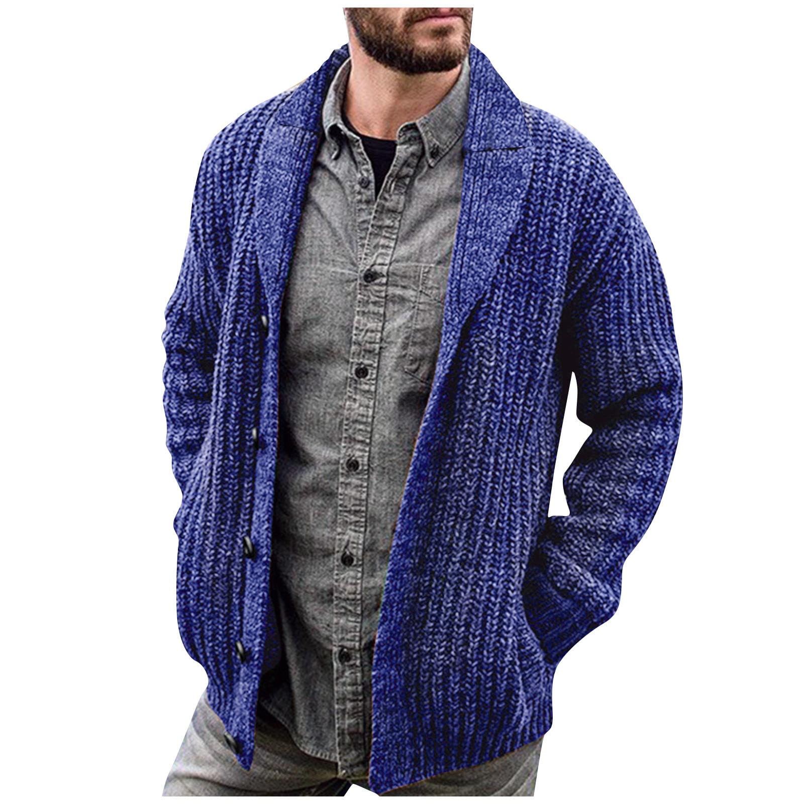 MGCWSH Men's Cable Knit Cardigan Sweater Shawl Collar Button Cardigans ...