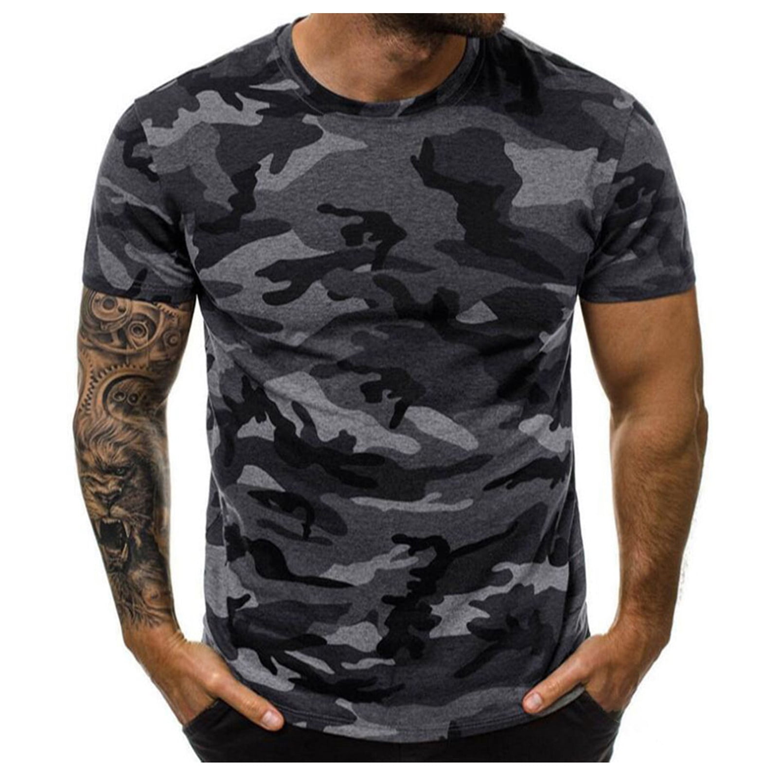 MGCWSH Men's Camouflage T-Shirt Sports Fitness Short Sleeve Military ...