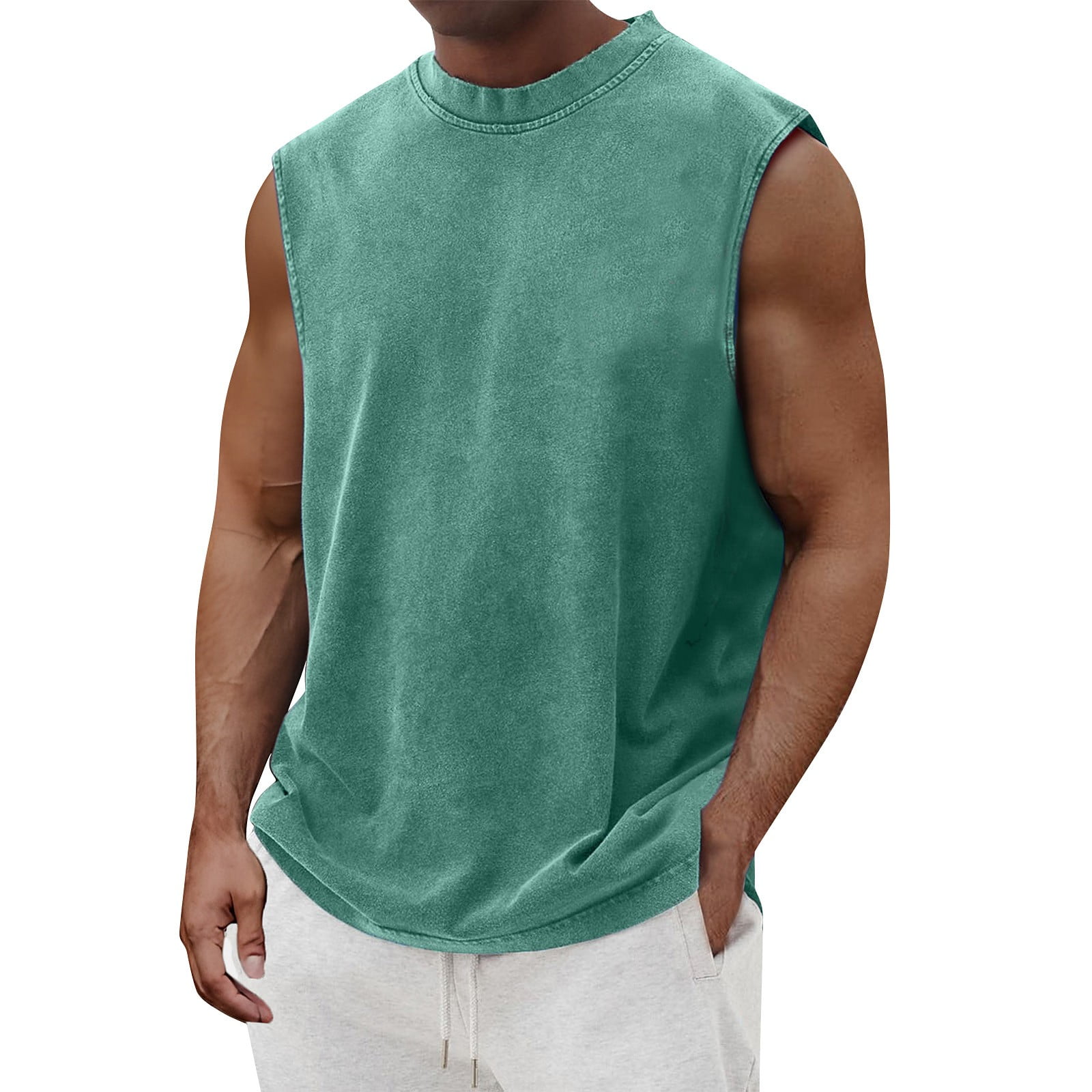 MGCWSH Men's Cotton Muscle Tank Tops Wash Solid Vintage Sleeveless T ...