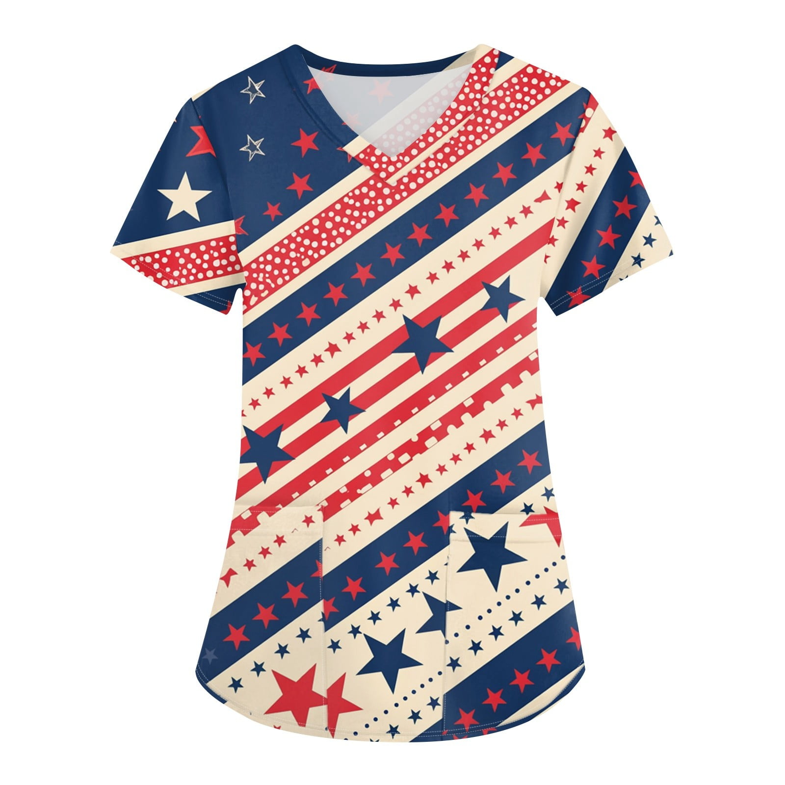 MGCWSH Red White and Blue Short Sleeve Medical Scrub Shirts for Women ...