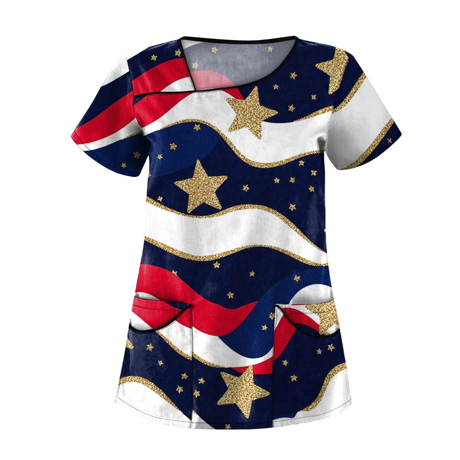 MGCWSH Scrub Shirts for Women Independence Day Patterns Oblique Collar ...