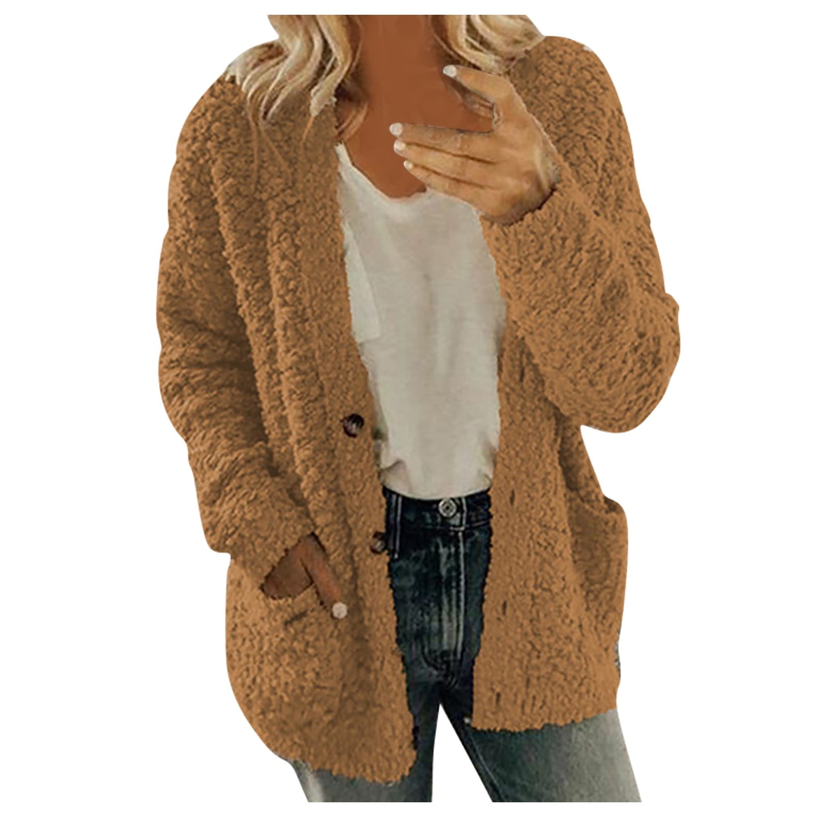 MGCWSH Sherpa Jacket Women Fuzzy Open Front Fleece Hoodie Jackets Drawstring Shaggy Zip Up ...