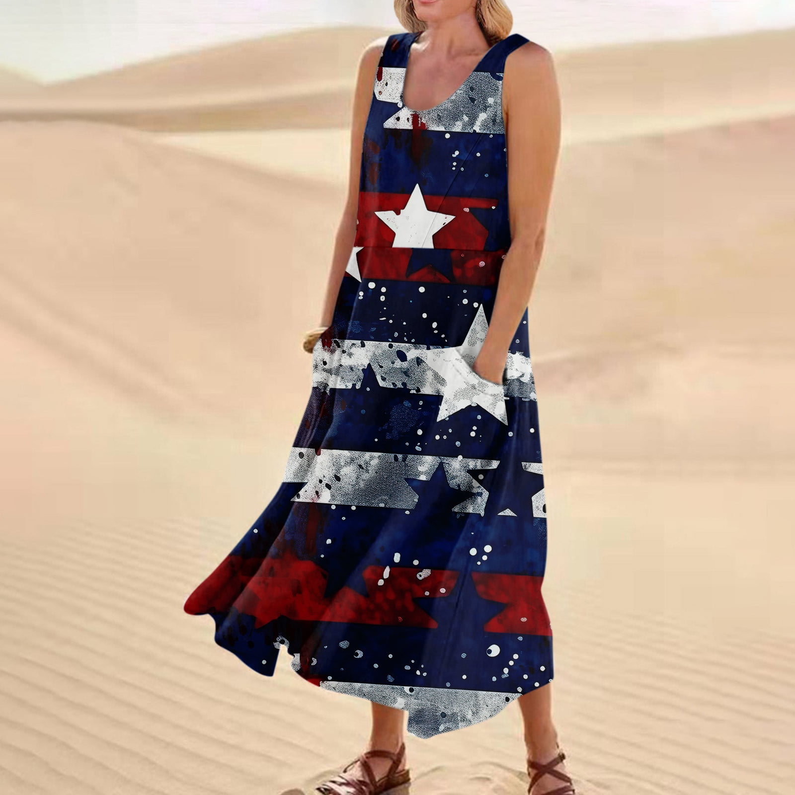 MGCWSH Star Striped Dress Vintage American Flag 1950s V Neck Summer ...