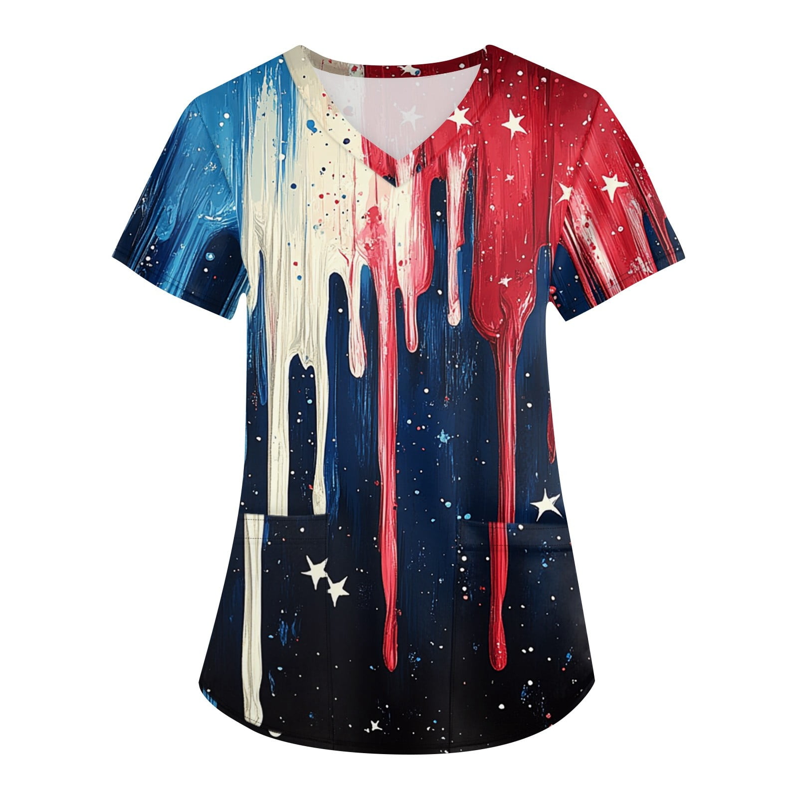 MGCWSH Usa Flag Medical 4th Of July Scrub Shirts for Women Independence Day Graphic V Neck Short ...