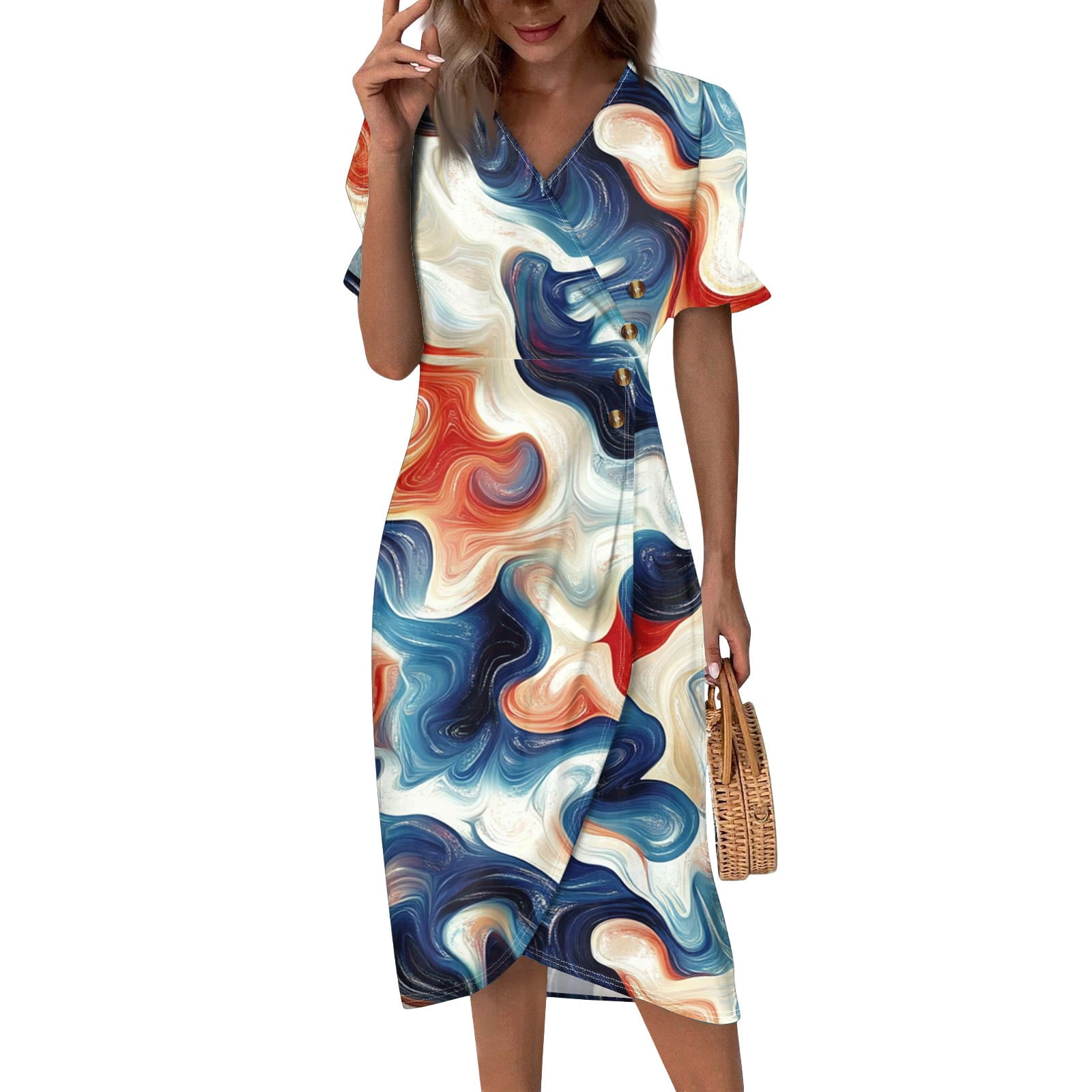 MGCWSH Women Patriotic Dresses Usa Themed Button Up Wrap Waisted Spring ...